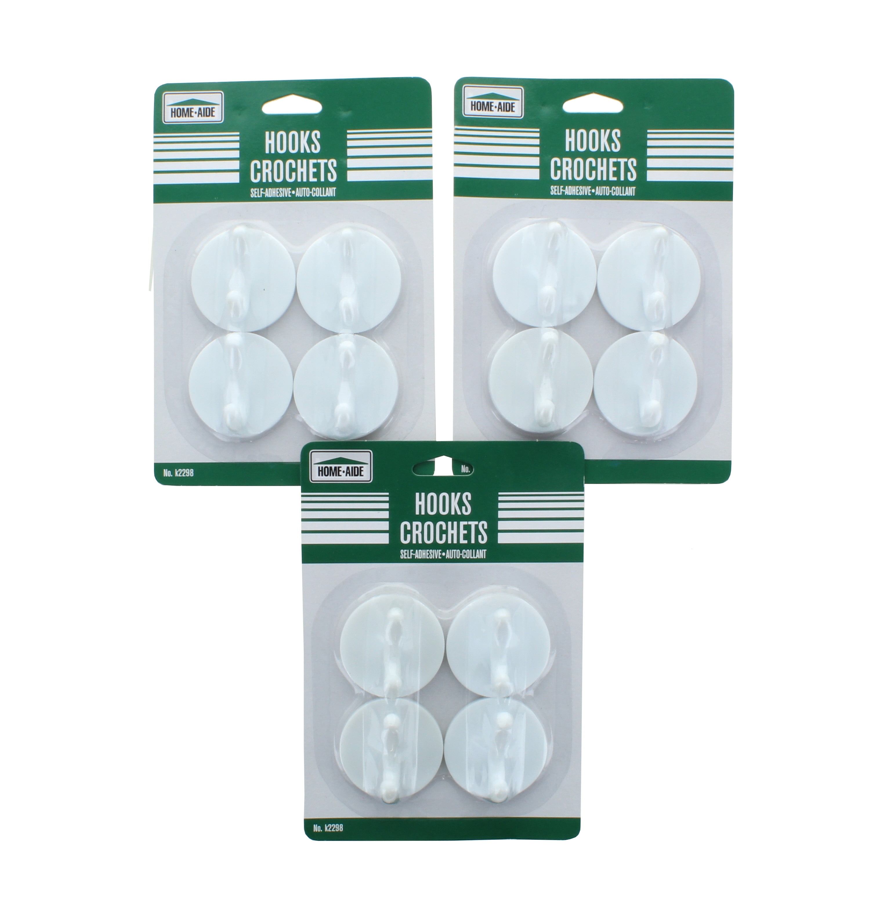 12 White Plastic Self Adhesive Stick On Double Hooks - Walmart.com