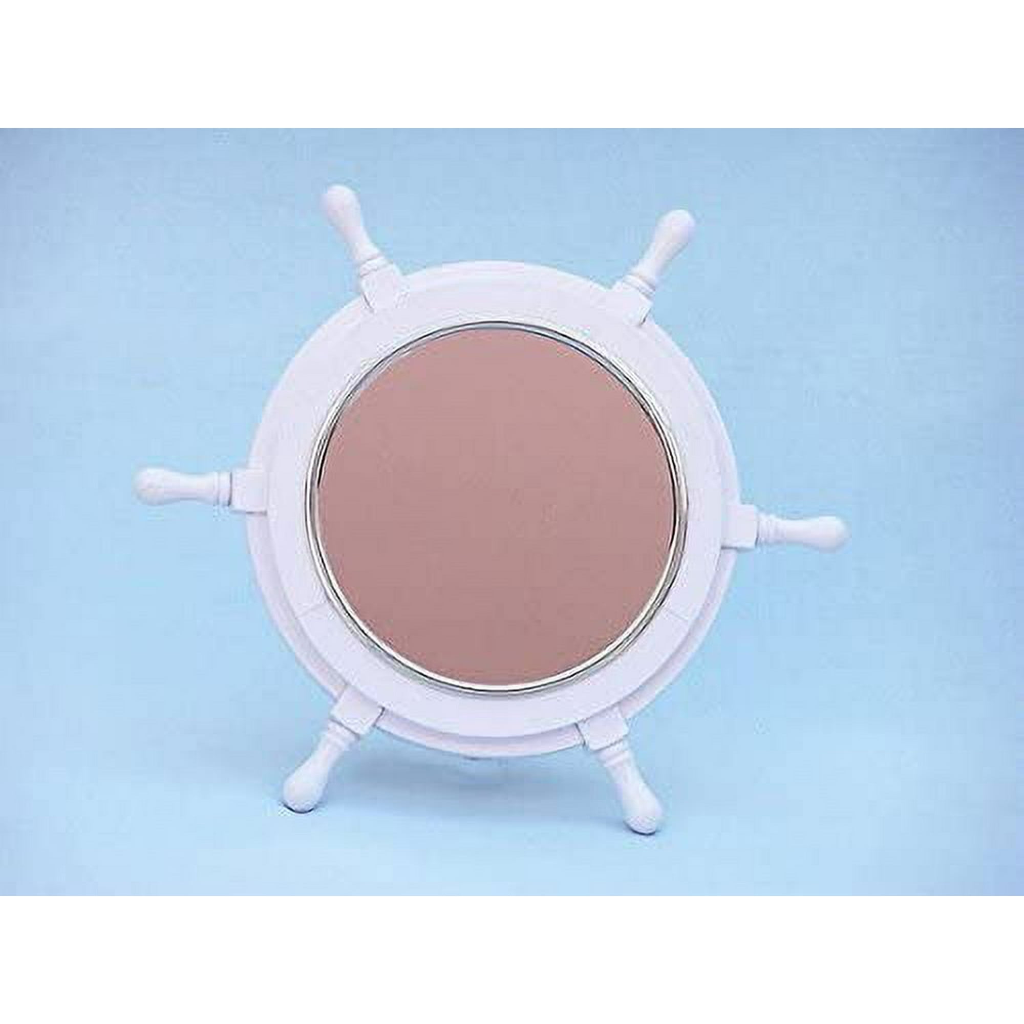 12" White Wood & Chrome Wooden Ship Wheel Mirror - Ship Wheel Mirrors ...