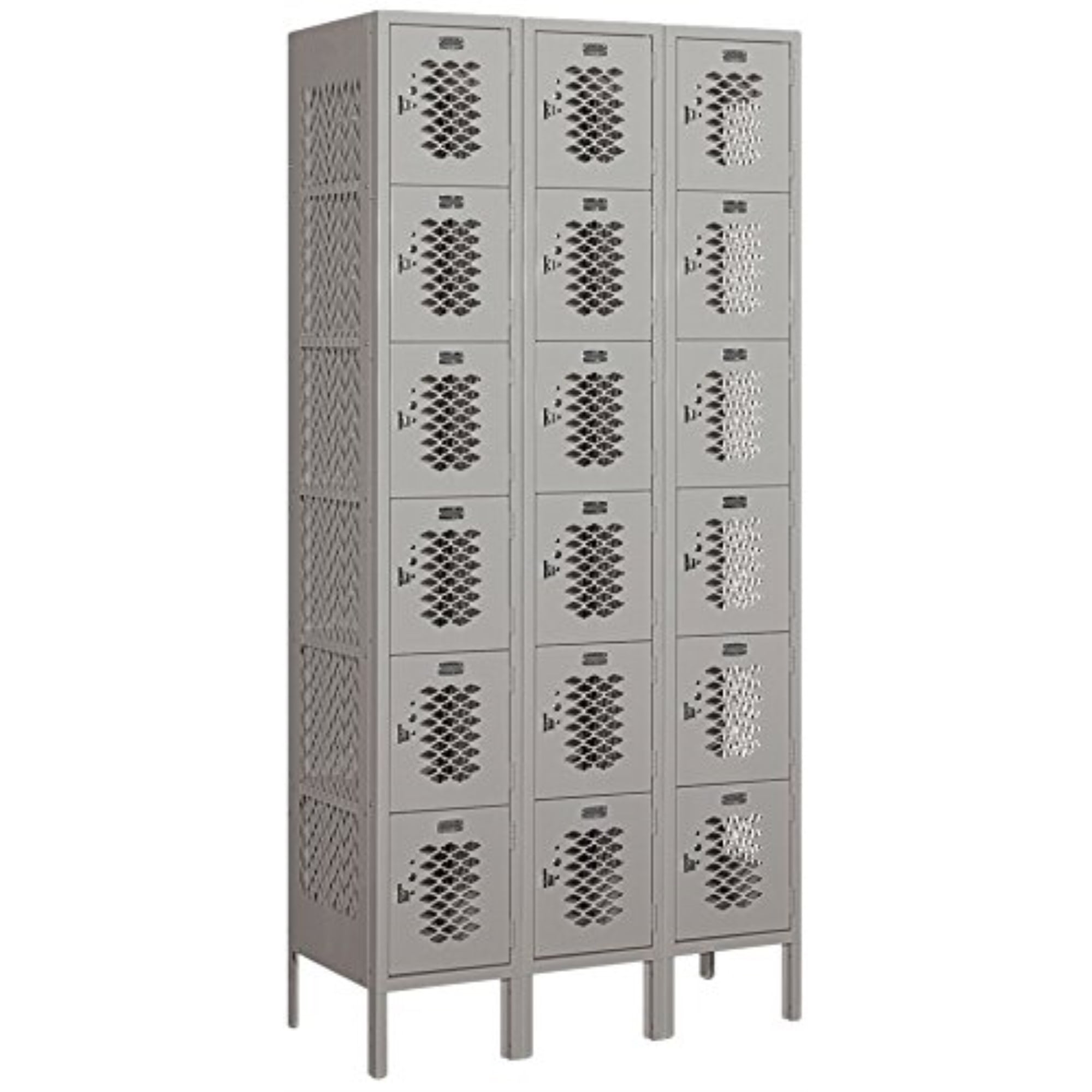 12" Wide Six Tier Box Style Vented Metal Locker - 3 Wide - 6 Feet High ...