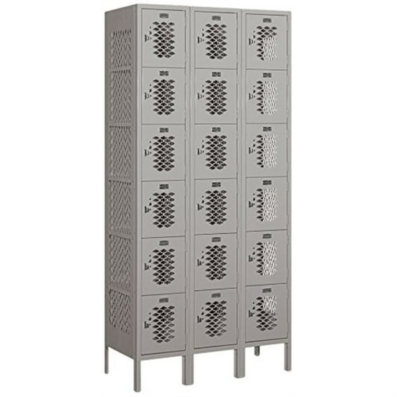 12" Wide Six Tier Box Style Vented Metal Locker - 3 Wide - 6 Feet High ...