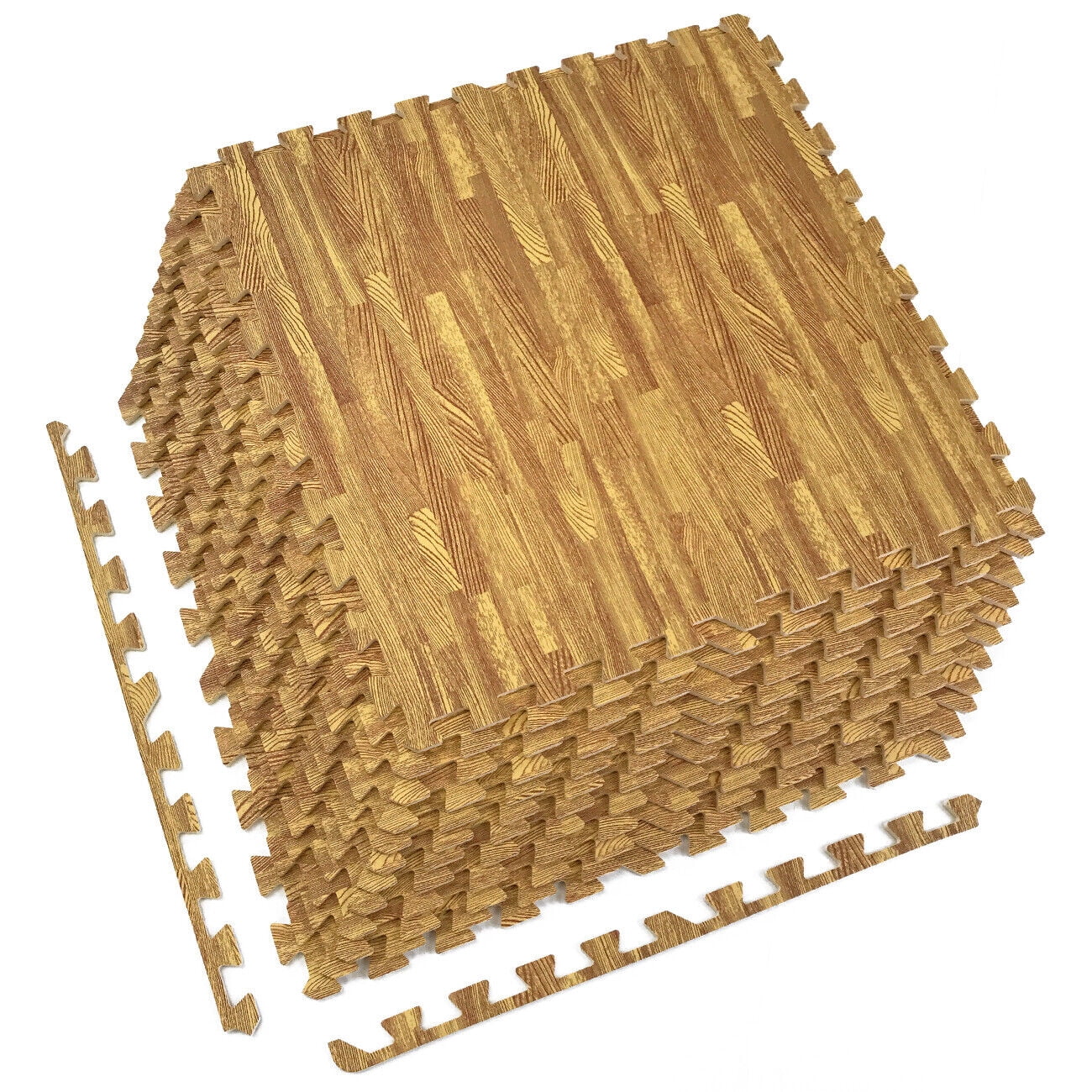 12 Wood Grain Flooring Tiles - Interlocking Foam Floor Mat- 3/8" Thick ...