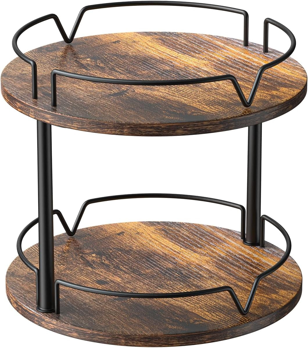 12" Wood Lazy Susan, Rotating Spice Rack, 2 Tier Spice Turntable ...
