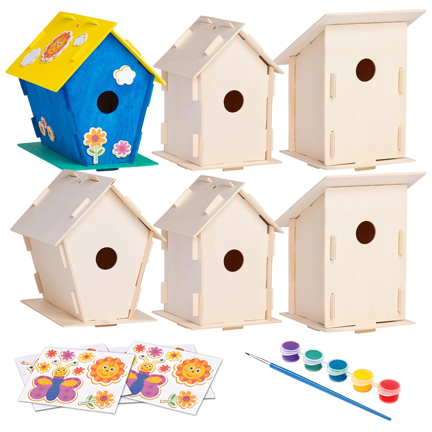 Neliblu DIY Wooden Bird House Kits, 12pk, Unfinished with Paint Strips ...