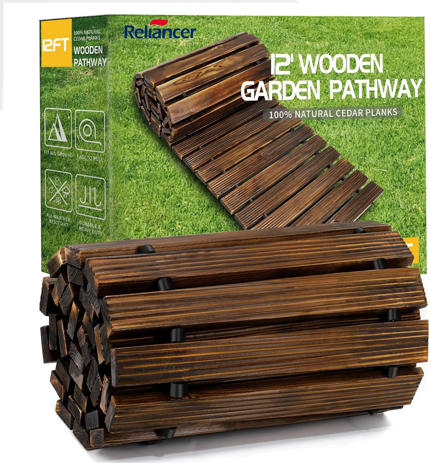 12' Wooden Garden Pathway,Outdoor Roll Out Cedar Straight Walkway,Patio ...