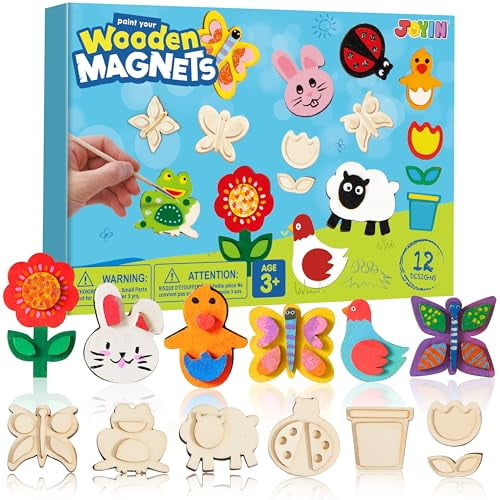 12 Wooden Magnet Creativity Arts & Crafts Painting Kit for Kids ...