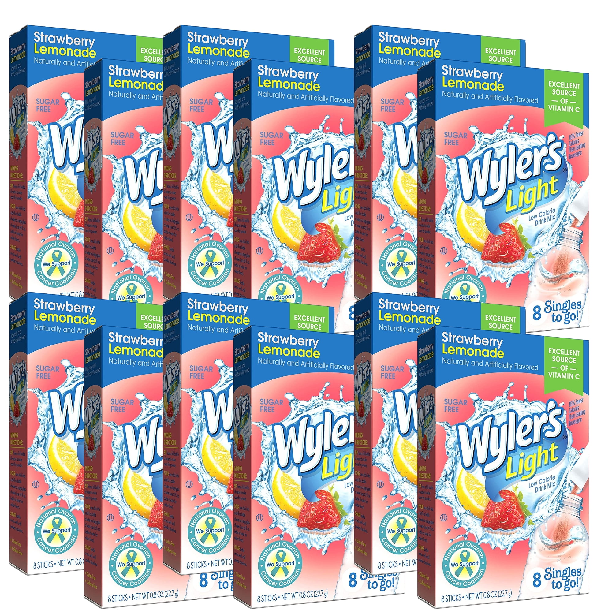 (12) Wyler's Light On The Go Powder Packets, Strawberry Lemonade Water ...