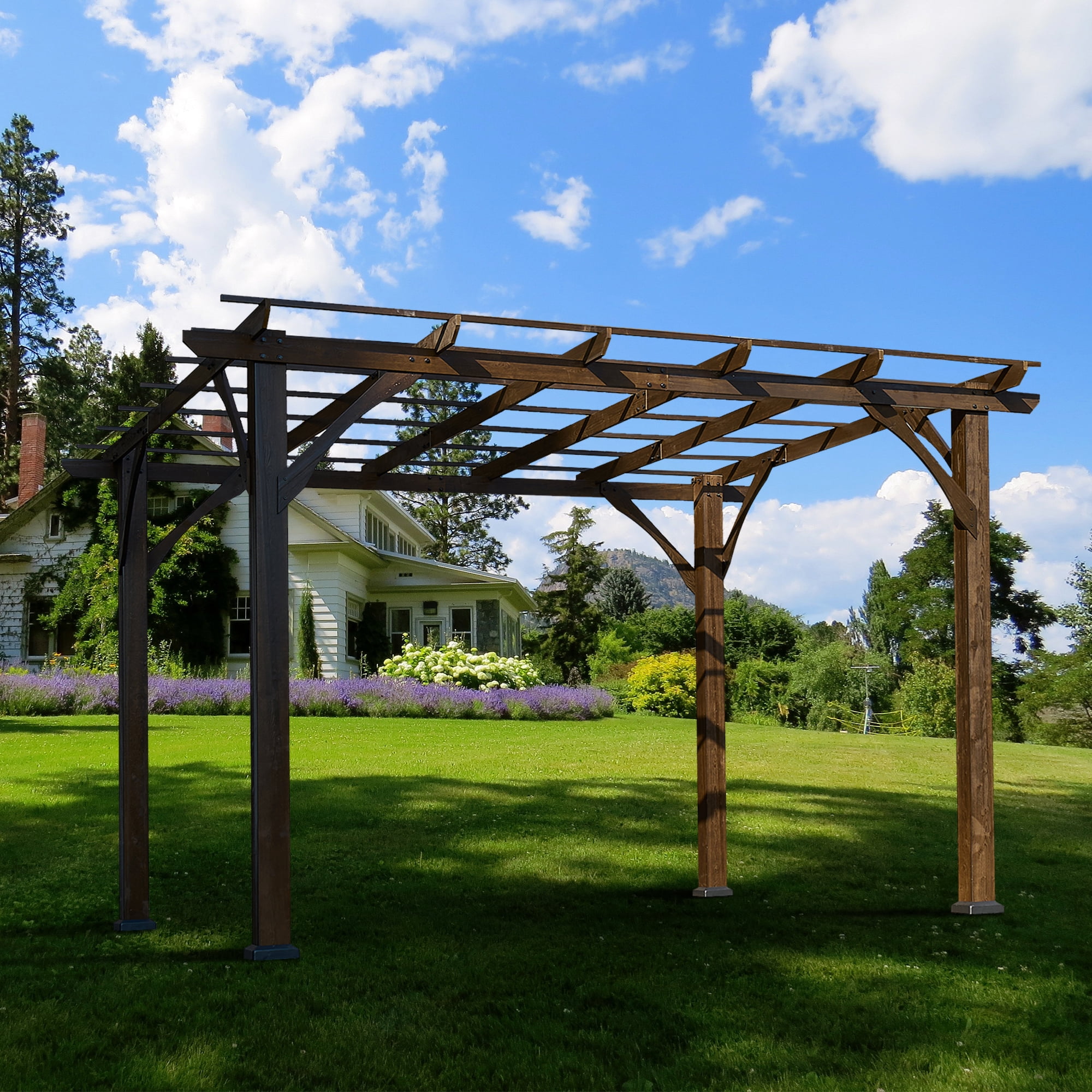 12' X 10' Outdoor Pergola,Wood Grape Gazebo for Climbing Plant Support ...