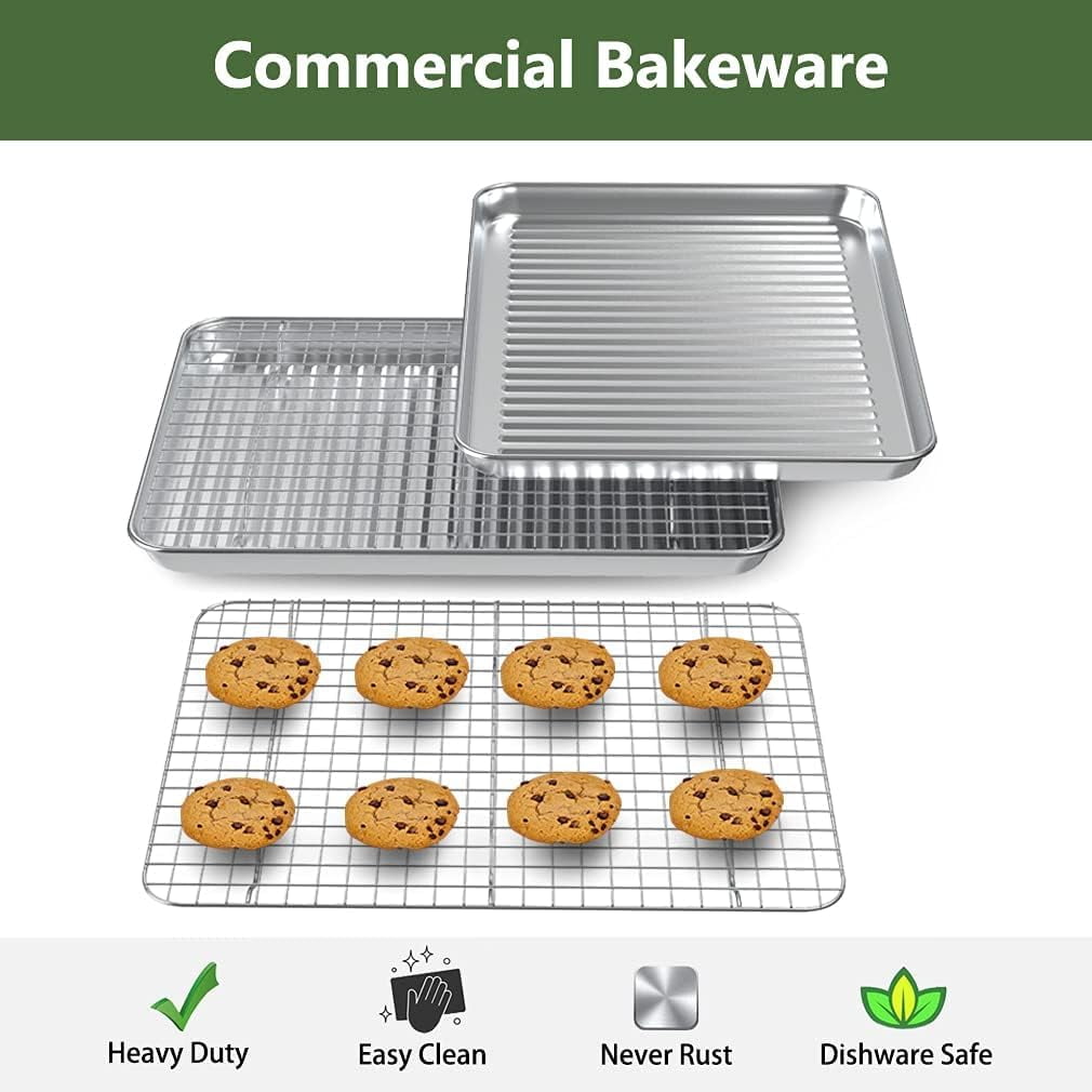 12" X 10" X 1" Stainless Steel Cookie Baking Sheet Pan with Wire Rack ...