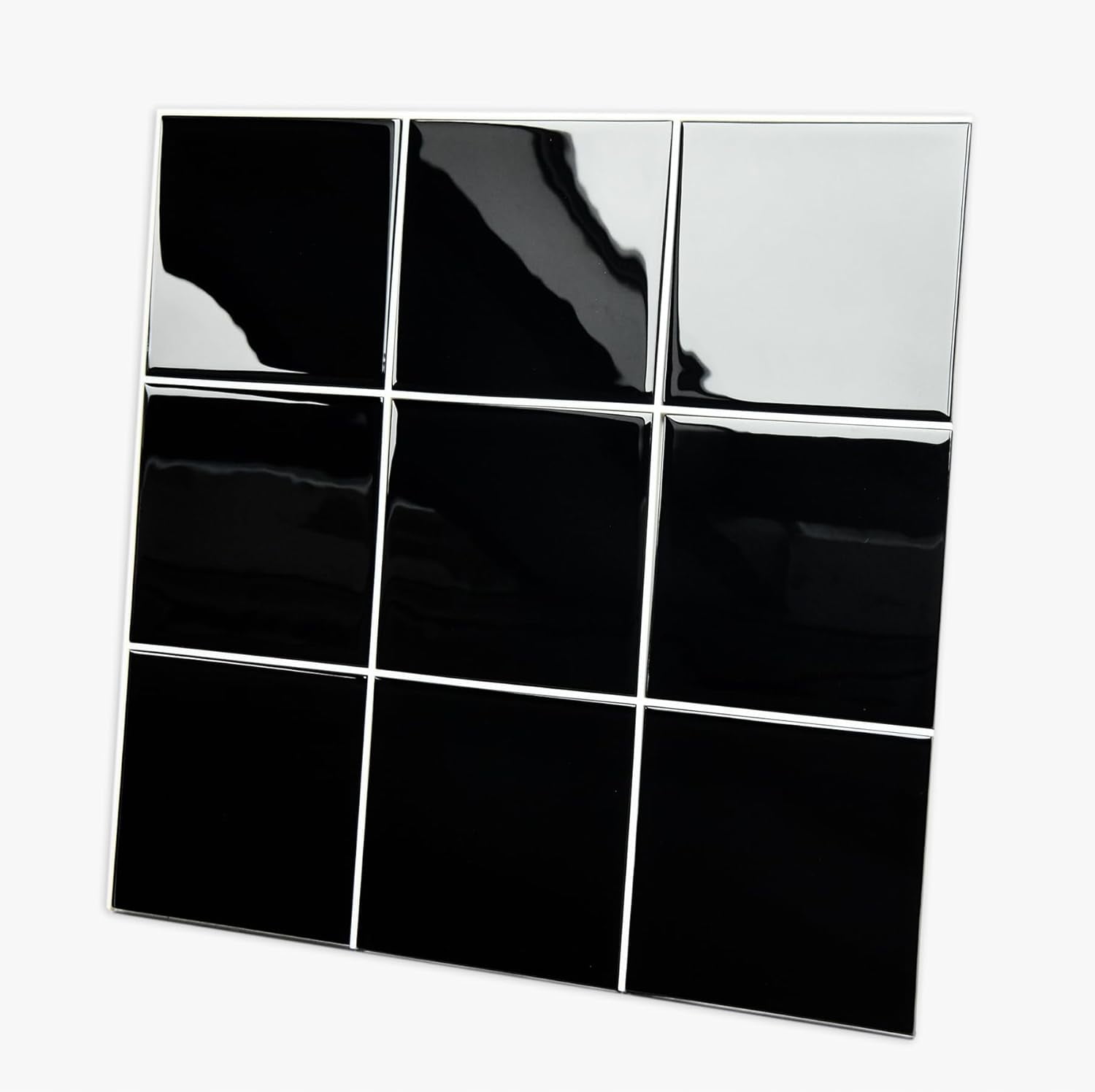 12" X 12" Black Peel and Stick Glass Tile, Square Mosaic Glass ...