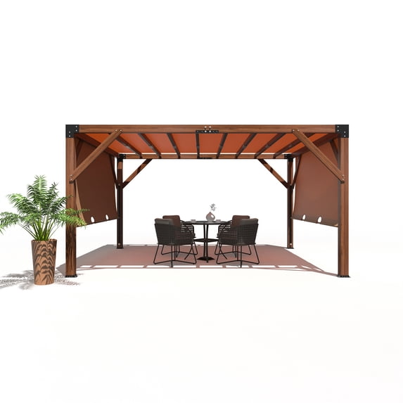 12 X 14 Ft Wood Pergola with Retractable Sunshade Canopy, Solid ...