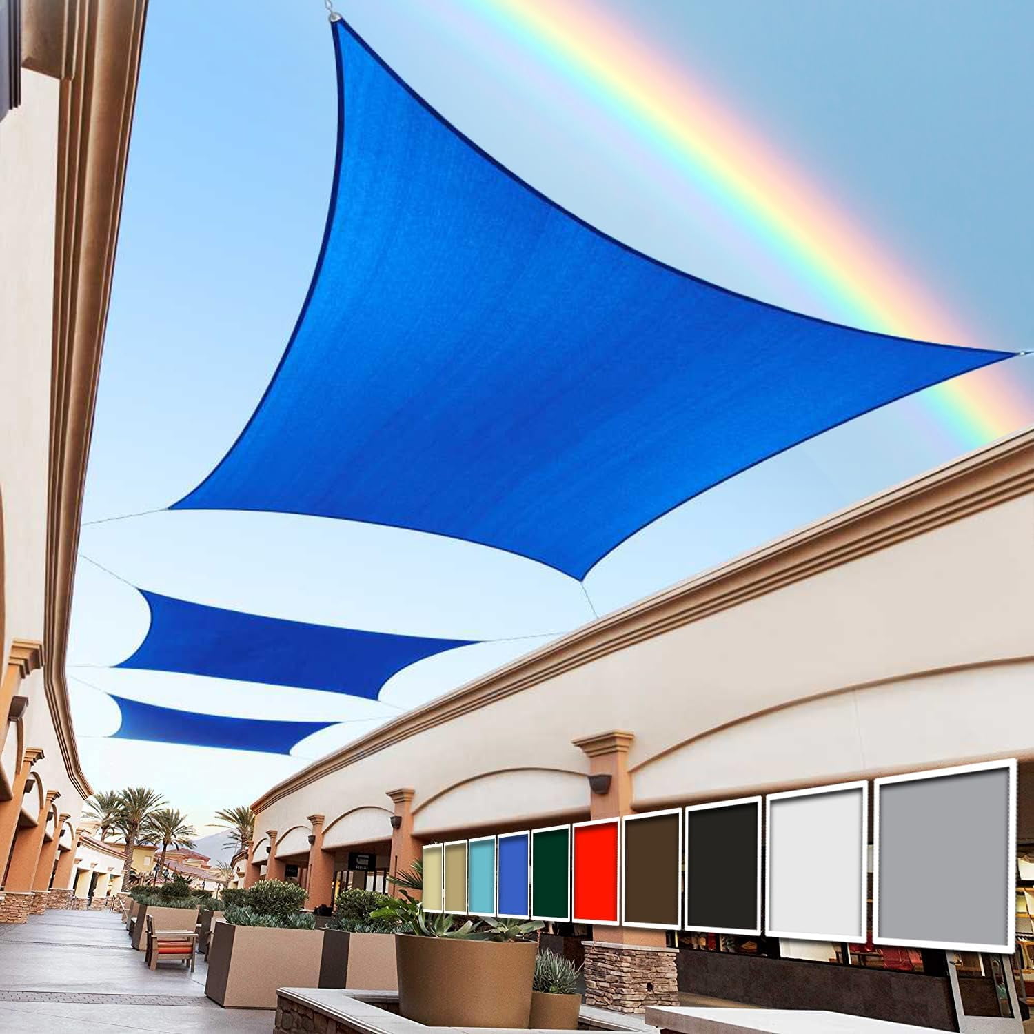 12' X 16' Blue Rectangle Sun Shade Sail RS-SLR, UPF50+ 95% UV Blockage ...