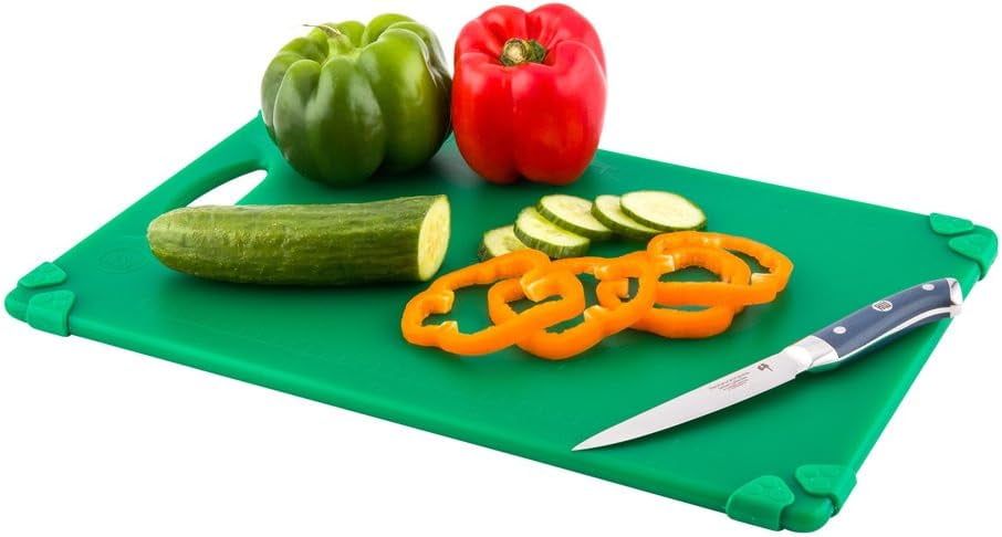 12" X 18" Green Durable Plastic Cutting Board with Rubber Corner Grips ...
