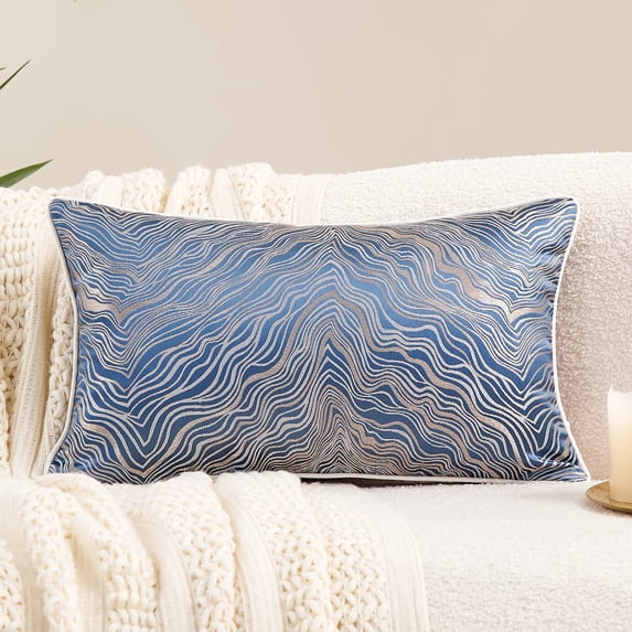 12 X 20 Inch Rectangle Blue Abstract Striped Embroidery Cushion Case ...