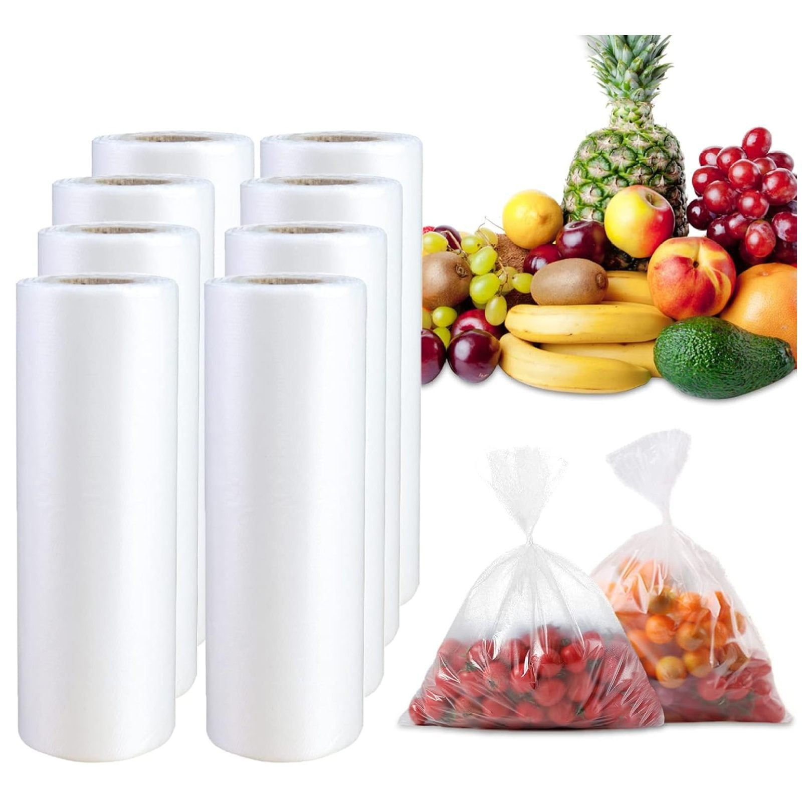 12 X 20 Inches Plastic Produce Bag on a Roll, Clear Bags for Fruits ...