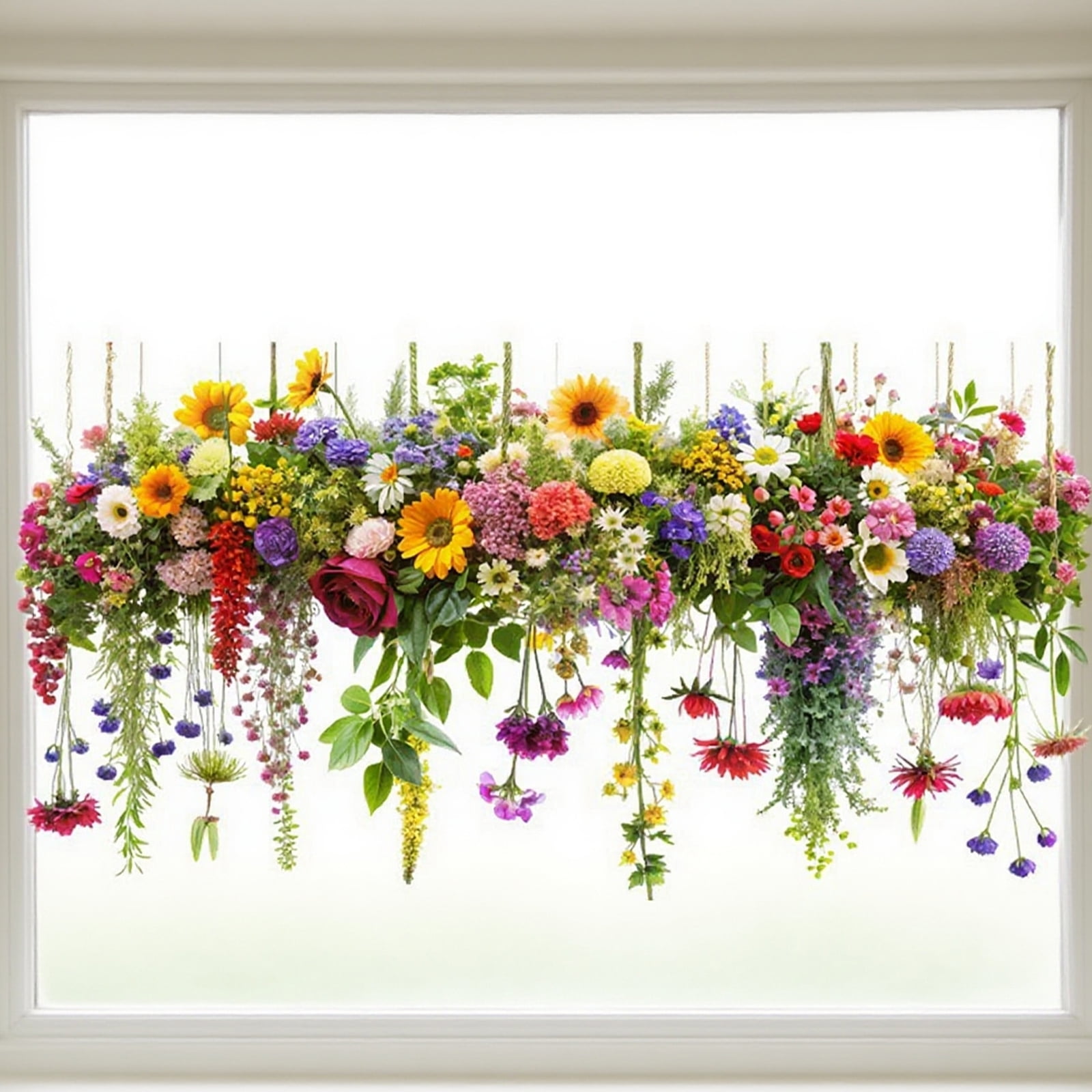 12’ X 24‘ Sunlight Colorful Static Glass Stickers, Fresh Retro Flower ...