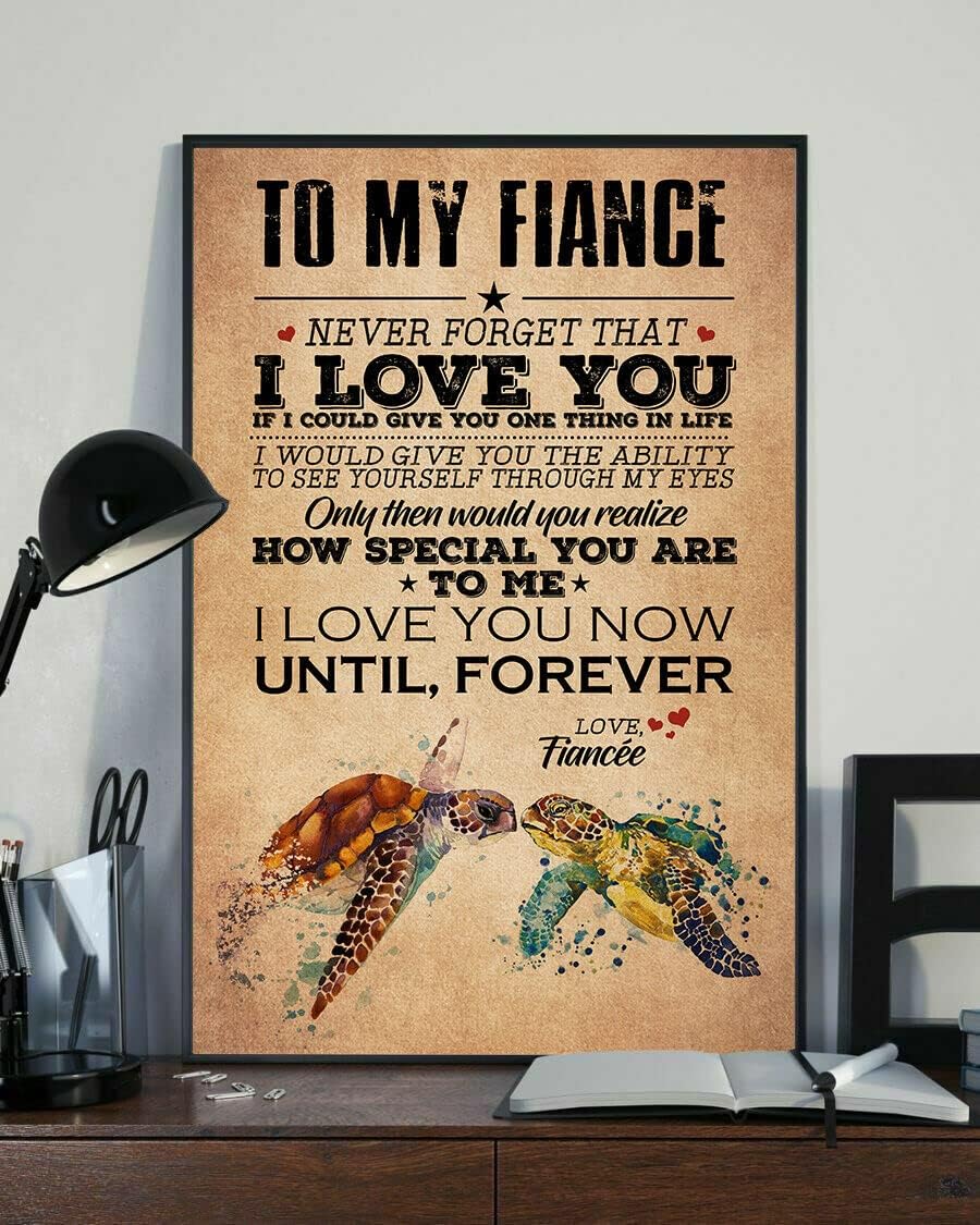 12" X 8" Inches to My Fiance Never Forget That I Love You Turtle Couple ...