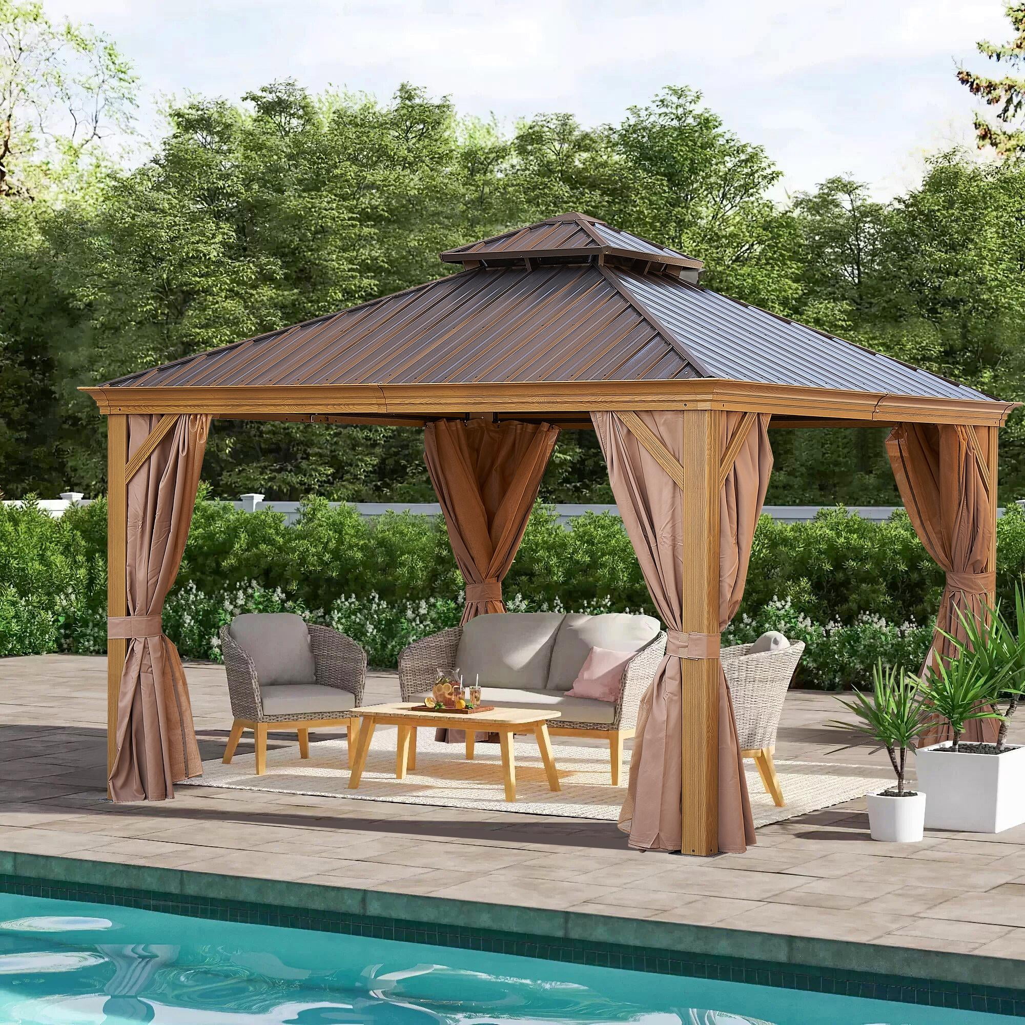 Segmart 12' x 12' Patio Hardtop Gazebo, Outdoor Galvanized Steel ...