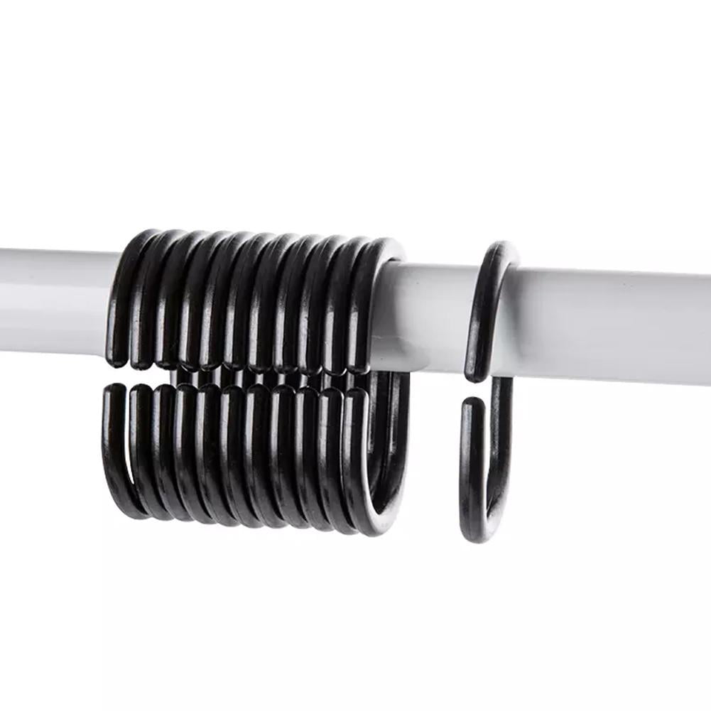 12 X SHOWER CURTAIN PLASTIC HOOKS Set Rings C Shape Black Clear Bath ...