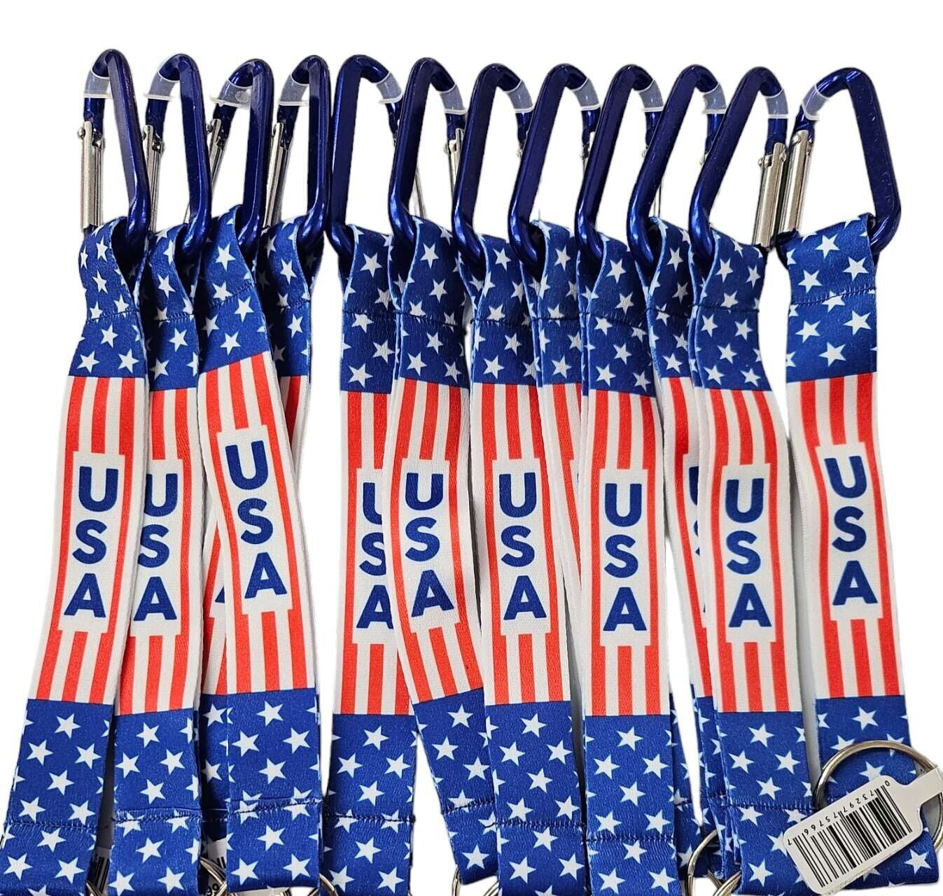 12 X USA American Flag short Lanyard Keychain - wristlet for keychain ...
