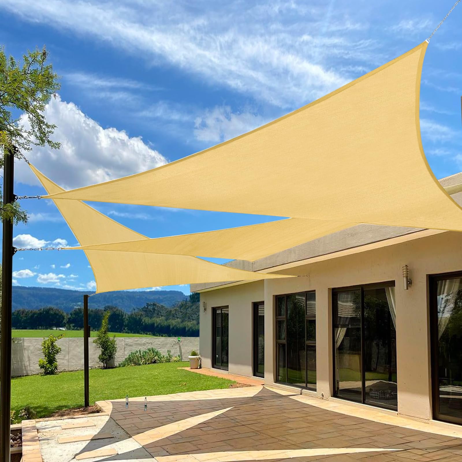 12'X12'X17' Custom Curved Triangle Sun Shade Sail UV Block Mesh 185 GSM ...