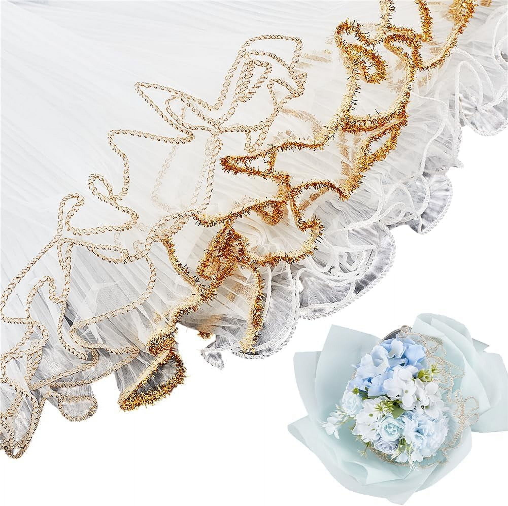 12 Yard 3 Colors Flower Wrapping Mesh Paper White Golden Bouquet ...