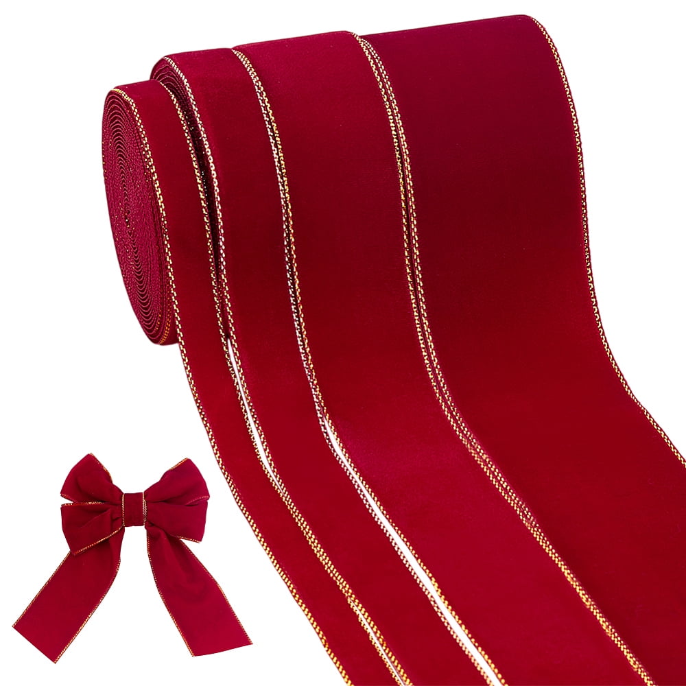 12 Yards 4 Sizes Velvet Ribbons 3/8 inch~1-1/2 inch Red Christmas ...