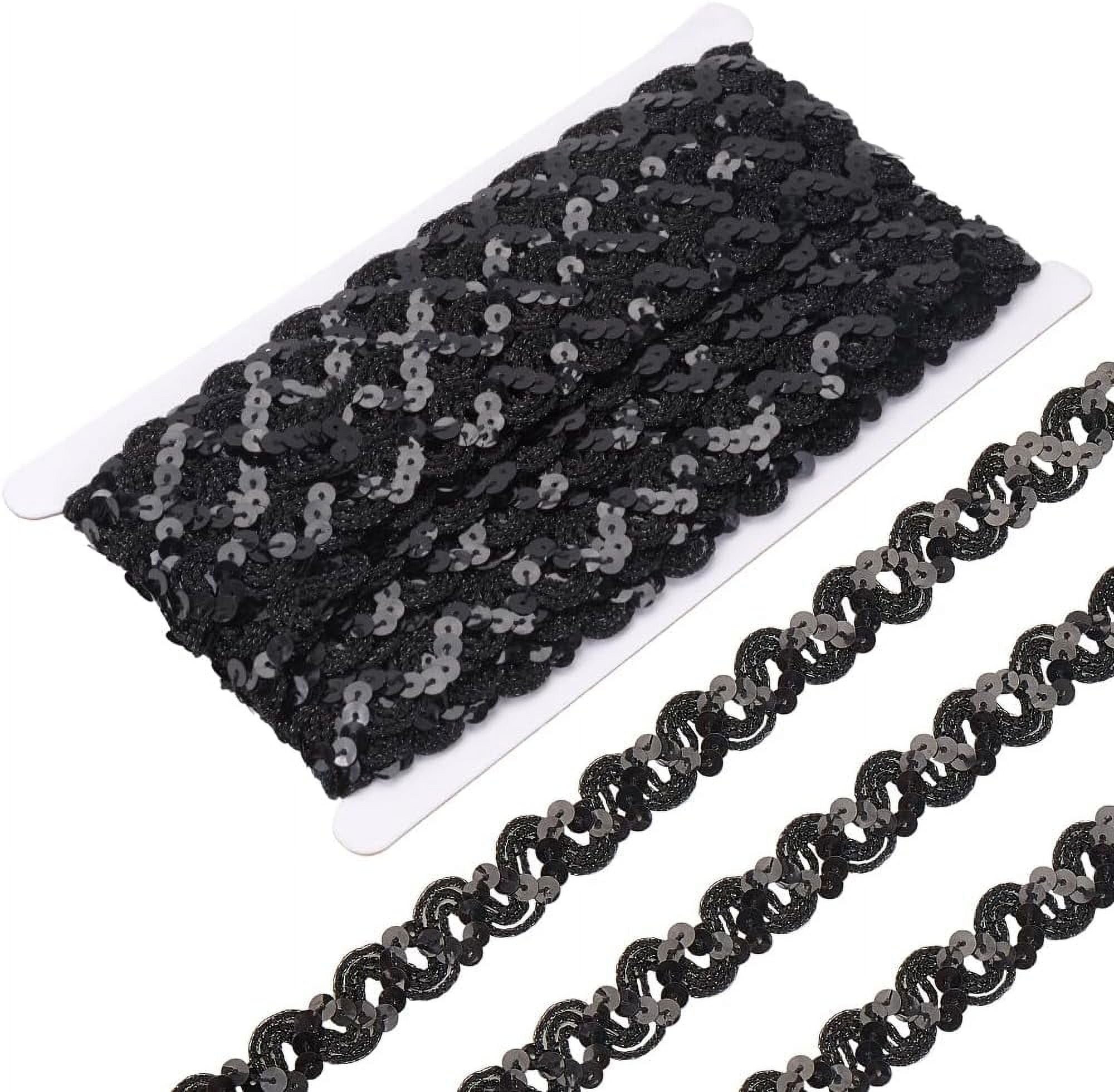 12 Yards Black Sequin Trim Flat Sequins Beaded Strip Rick Rack Wave ...
