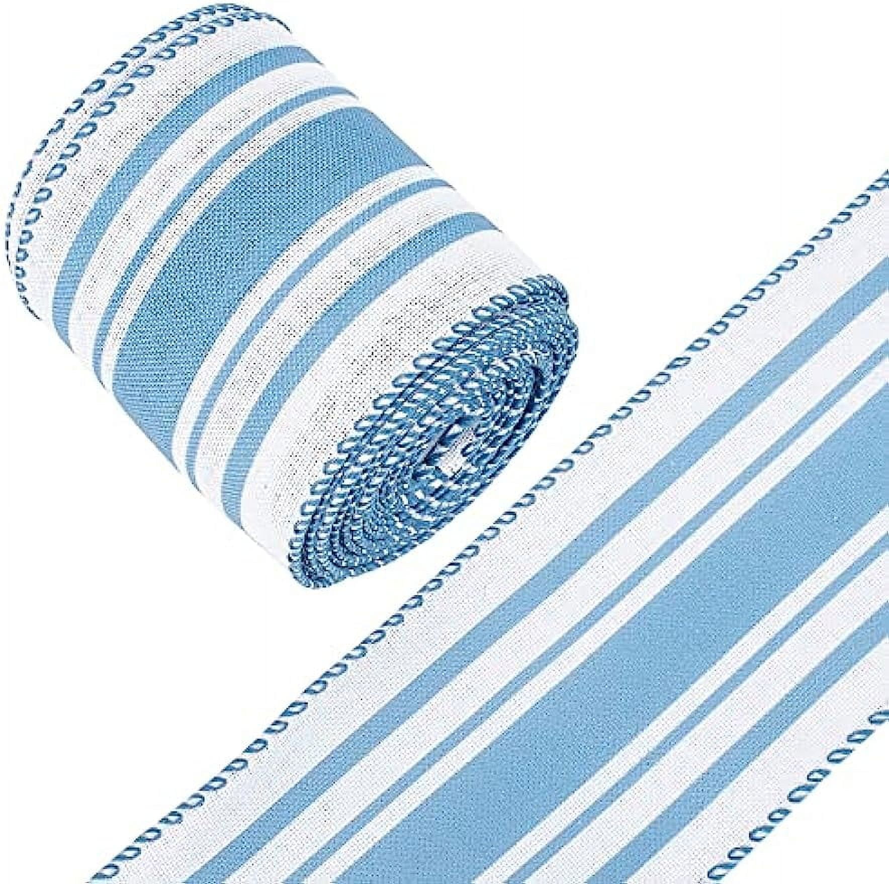 12 Yards Blue White Stripe Ribbon Wired Ribbon Blue Burlap Ribbon Ivory ...