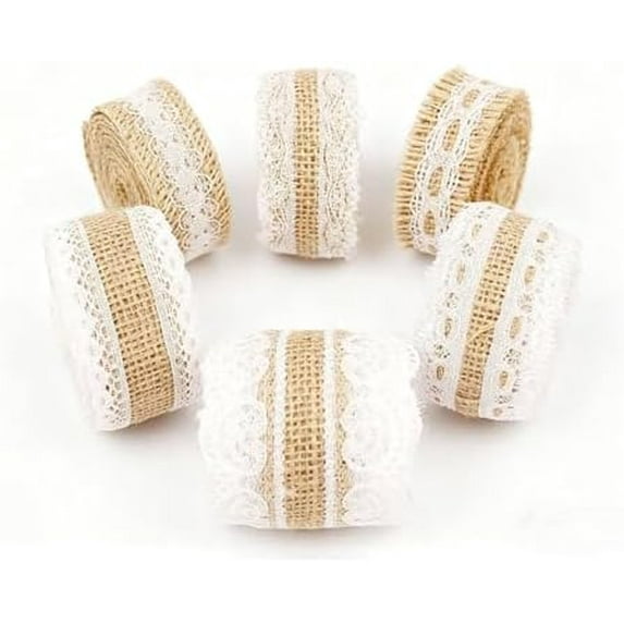 12 Yards Burlap Lace Craft Ribbon 6 Rolls Burlap Lace Ribbons in 6 ...