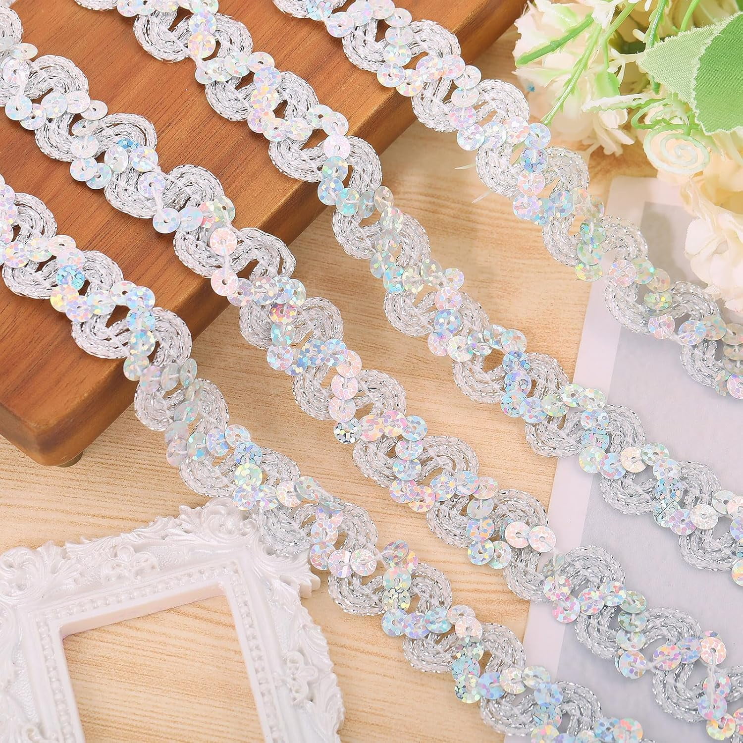 12 Yards Glitter Sequin Trim Flat RIC Rac Scalloped Edge Braid Trim ...
