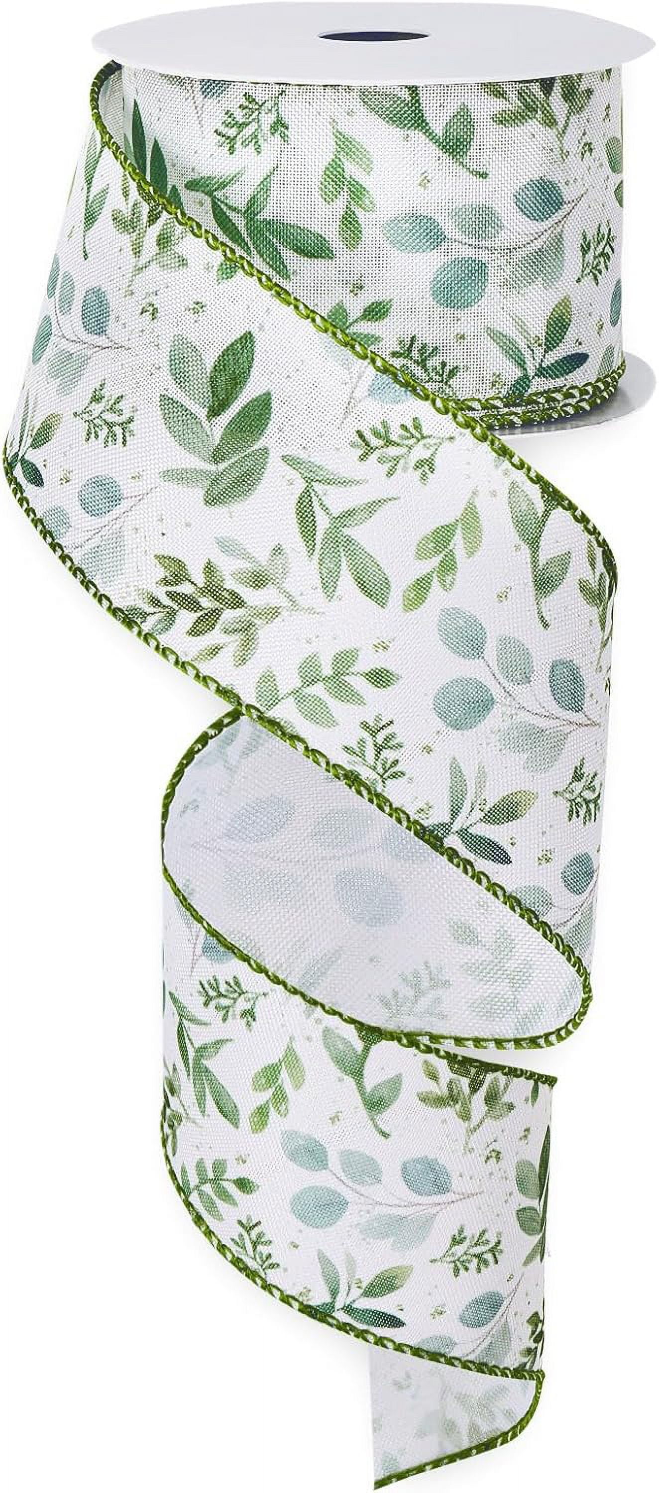 12 Yards Greenery Wired Edge Ribbon Watercolor Eucalyptus Leaves Craft ...