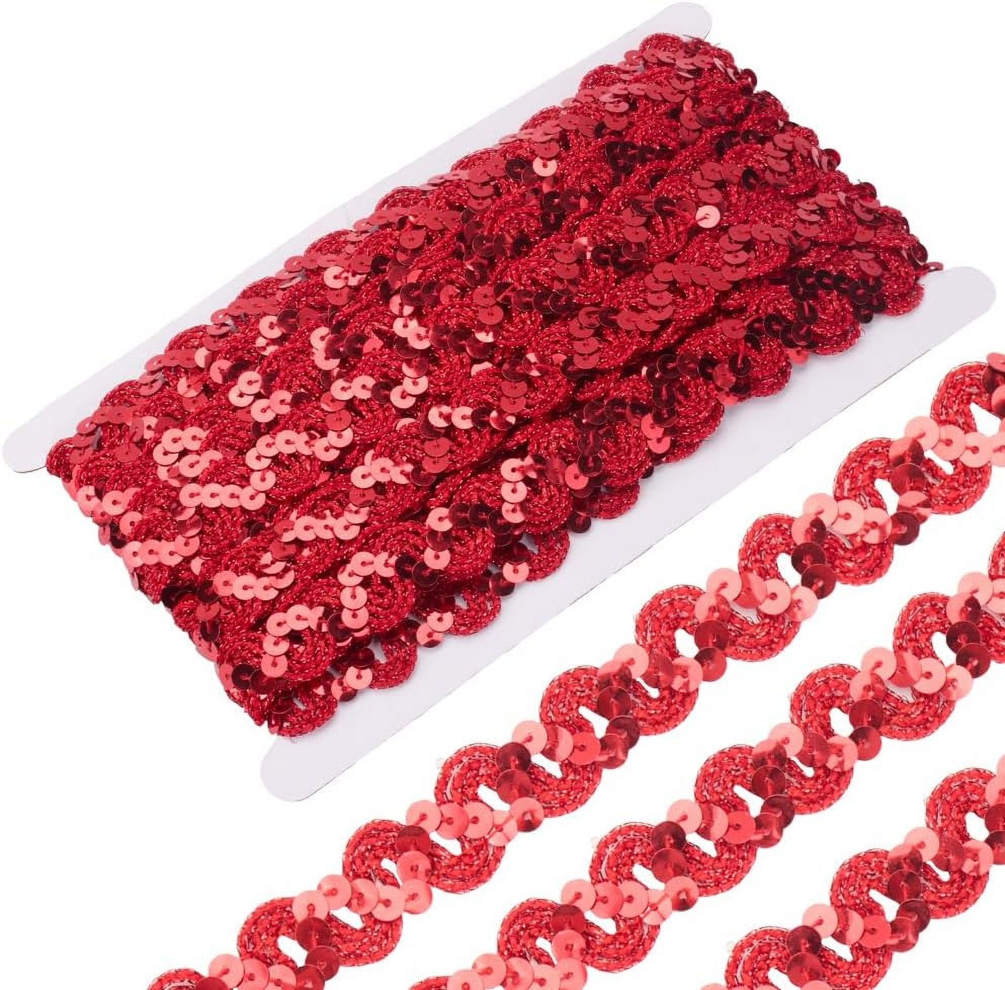 12 Yards Red Sequin Trim Flat Sequins Beaded Strip Rick Rack Wave Woven ...