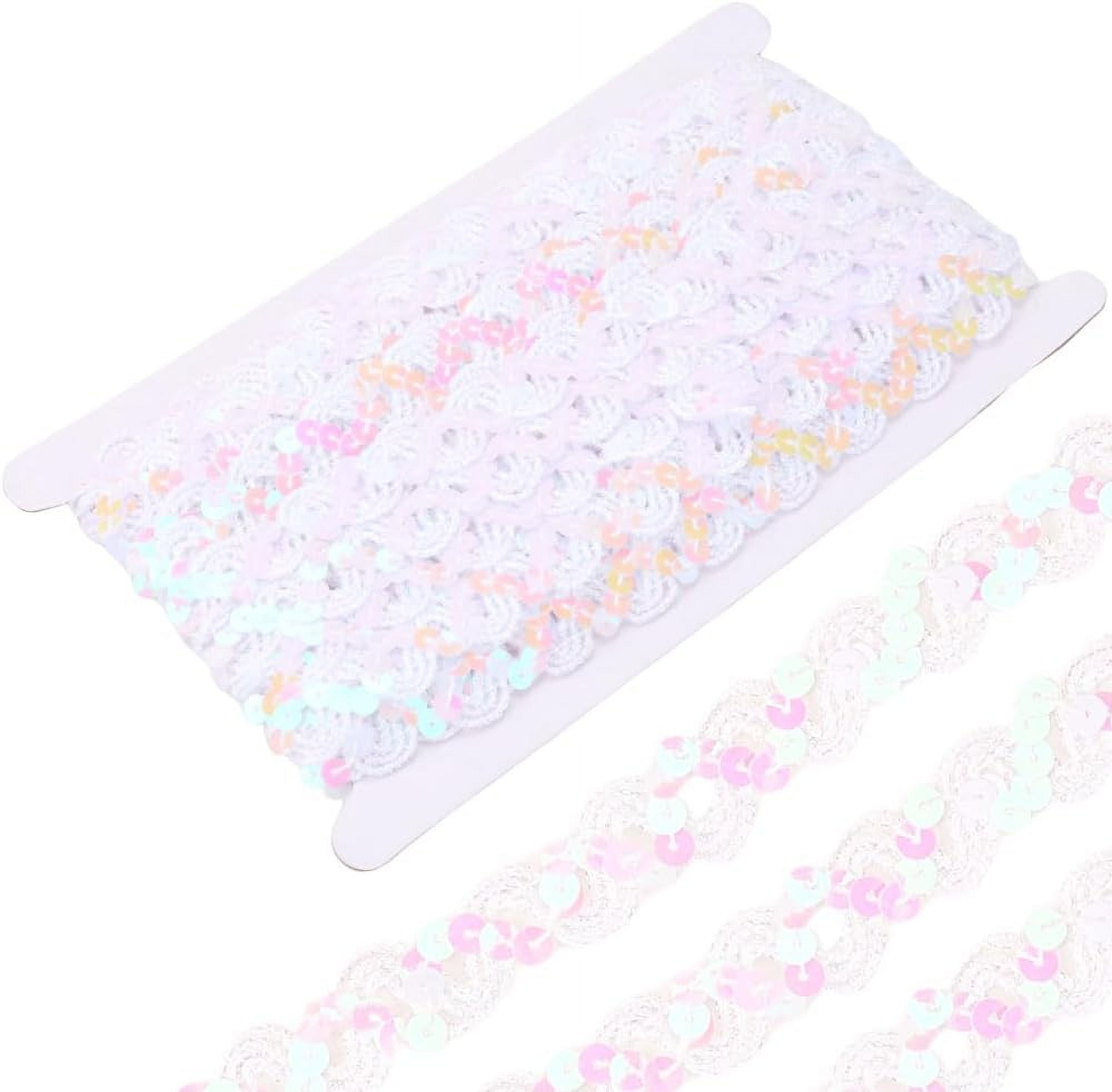 12 Yards White Sequin Trim Flat Sequins Beaded Strip Rick Rack Wave ...