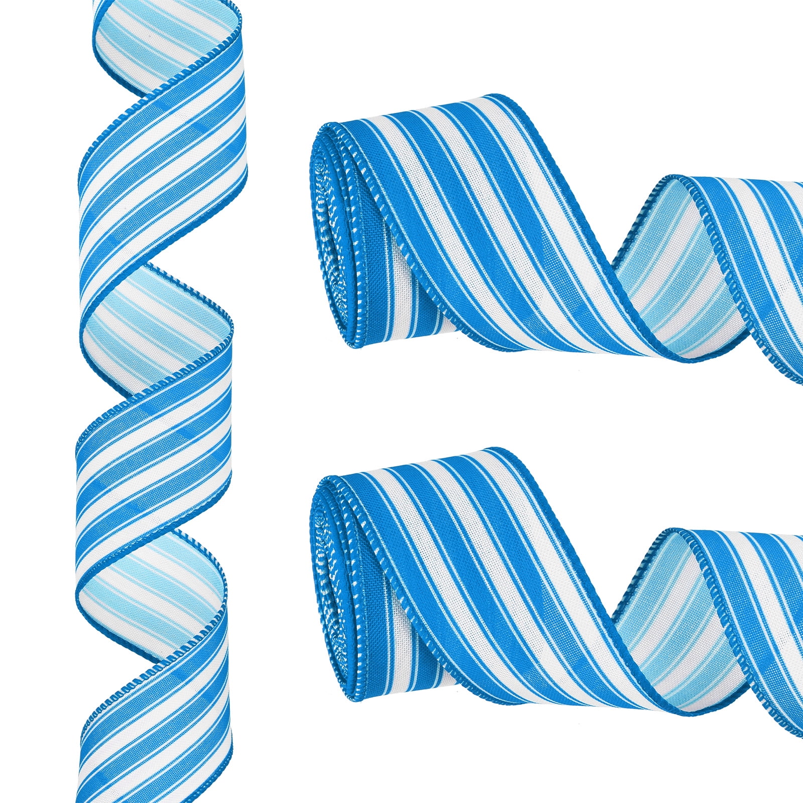 12 Yards x 2" Striped Ribbon Blue and White Wired Ribbon Linen Gift ...