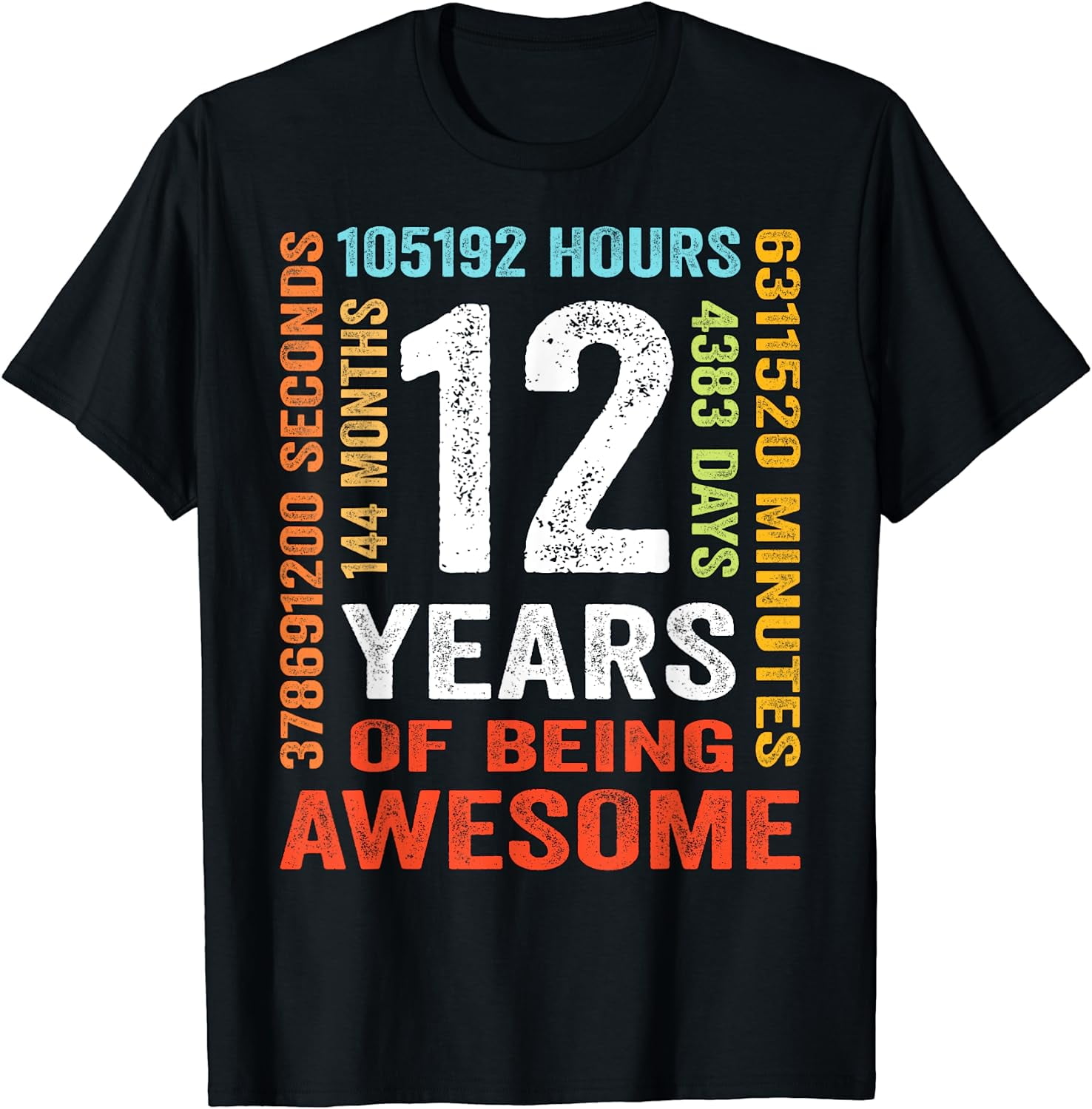 12 Years 144 Months Of Being Awesome 12th Birthday Gifts T-Shirt Black ...