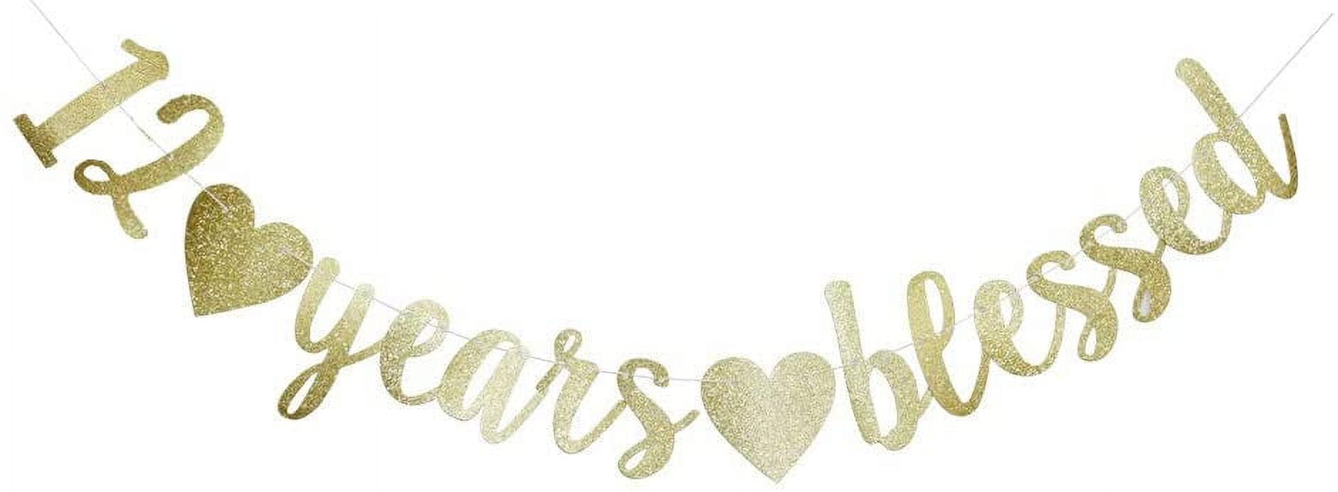 12 Years Blessed Banner, Funny Gold Glitter Sign for 12th Birthday ...