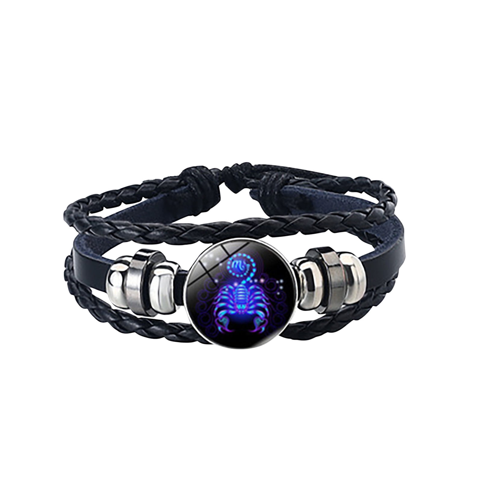 12 Zodiac Constellation Bracelets Charm Leather Braided Rope Bracelet ...