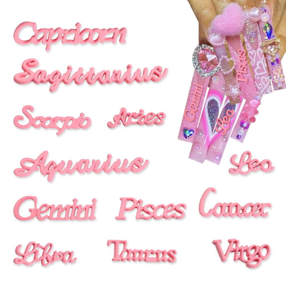 12 Zodiac Sign Nail Art Accessories - Elegant Gold/Silver/Pink Metal ...