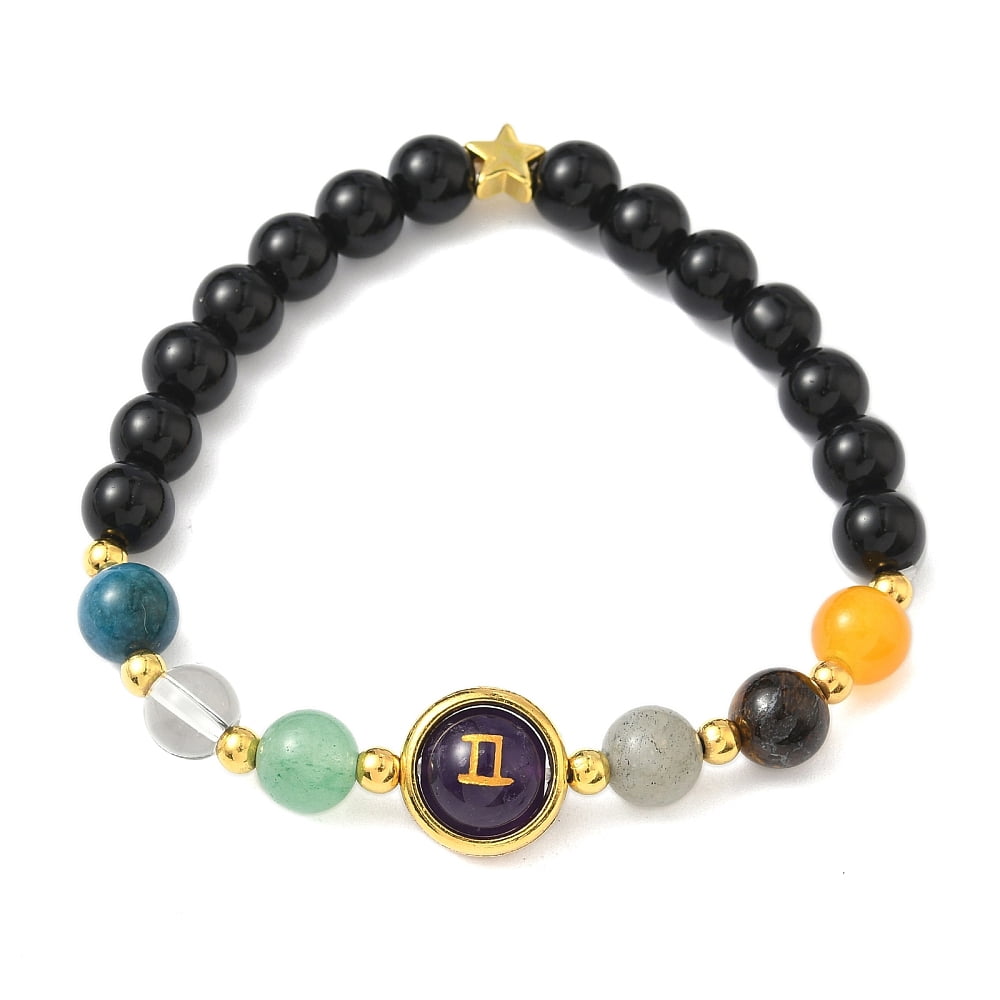 12 Zodiac Sign Natural Black Obsidian Round Beads Stretch Bracelets for ...