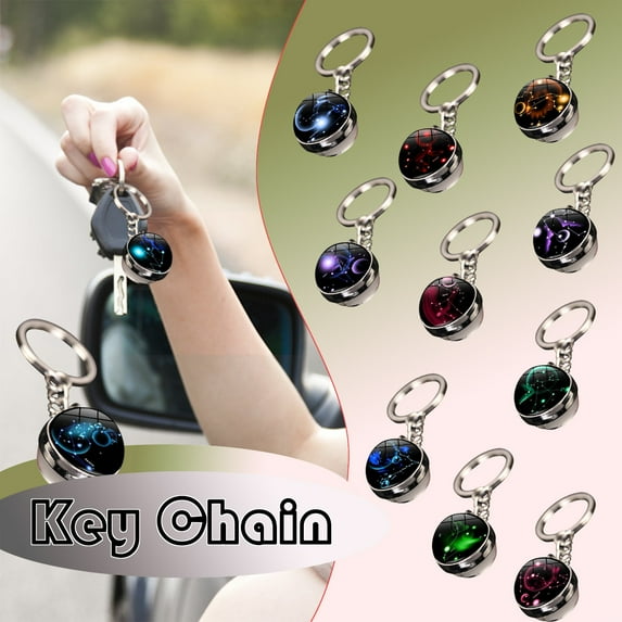 12 Zodiac Signs Glow in the Dark Keychain, Horoscope Astrology Double ...