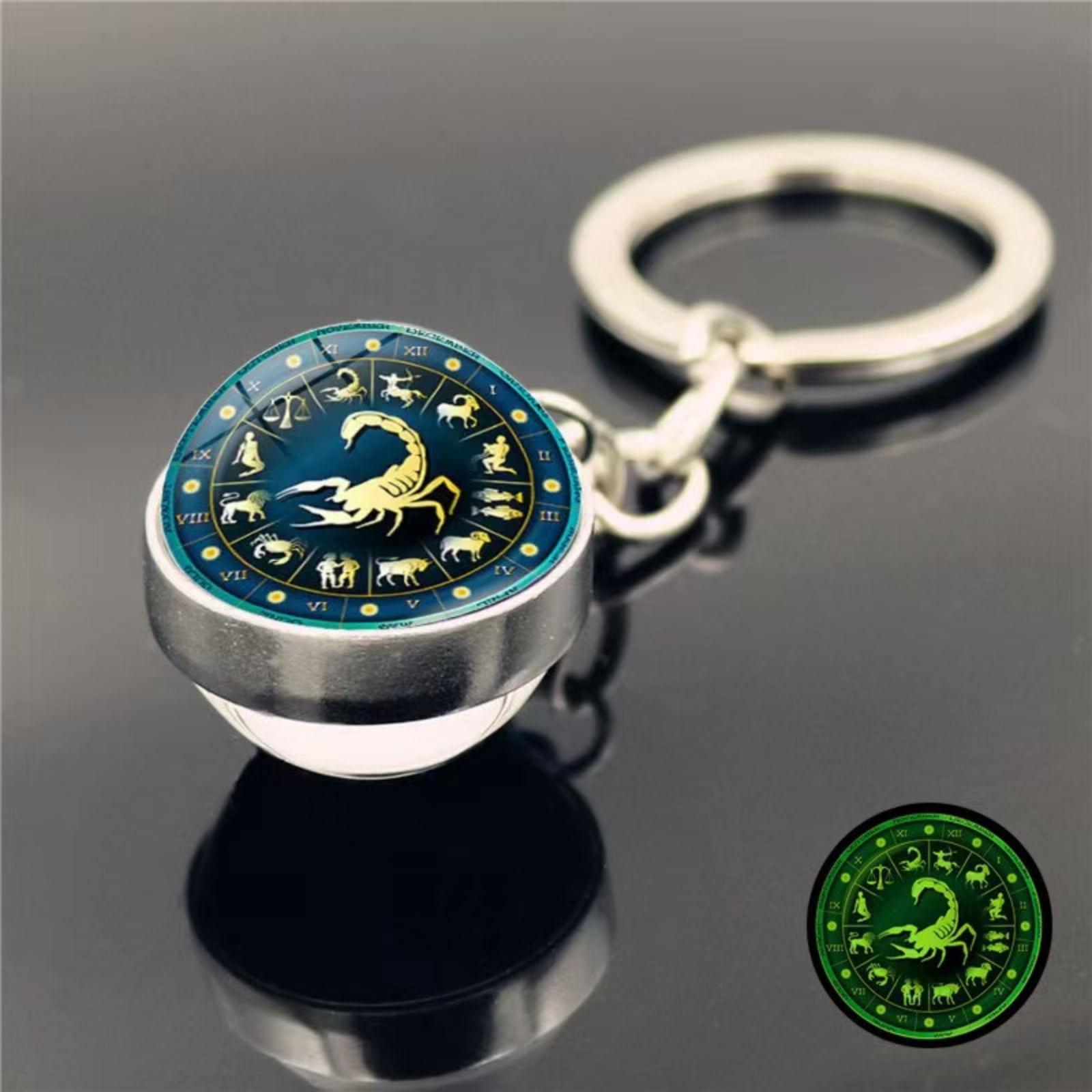 12 Zodiac Signs Keychain for Bag, Double Sided Glass Ball Pendant with ...
