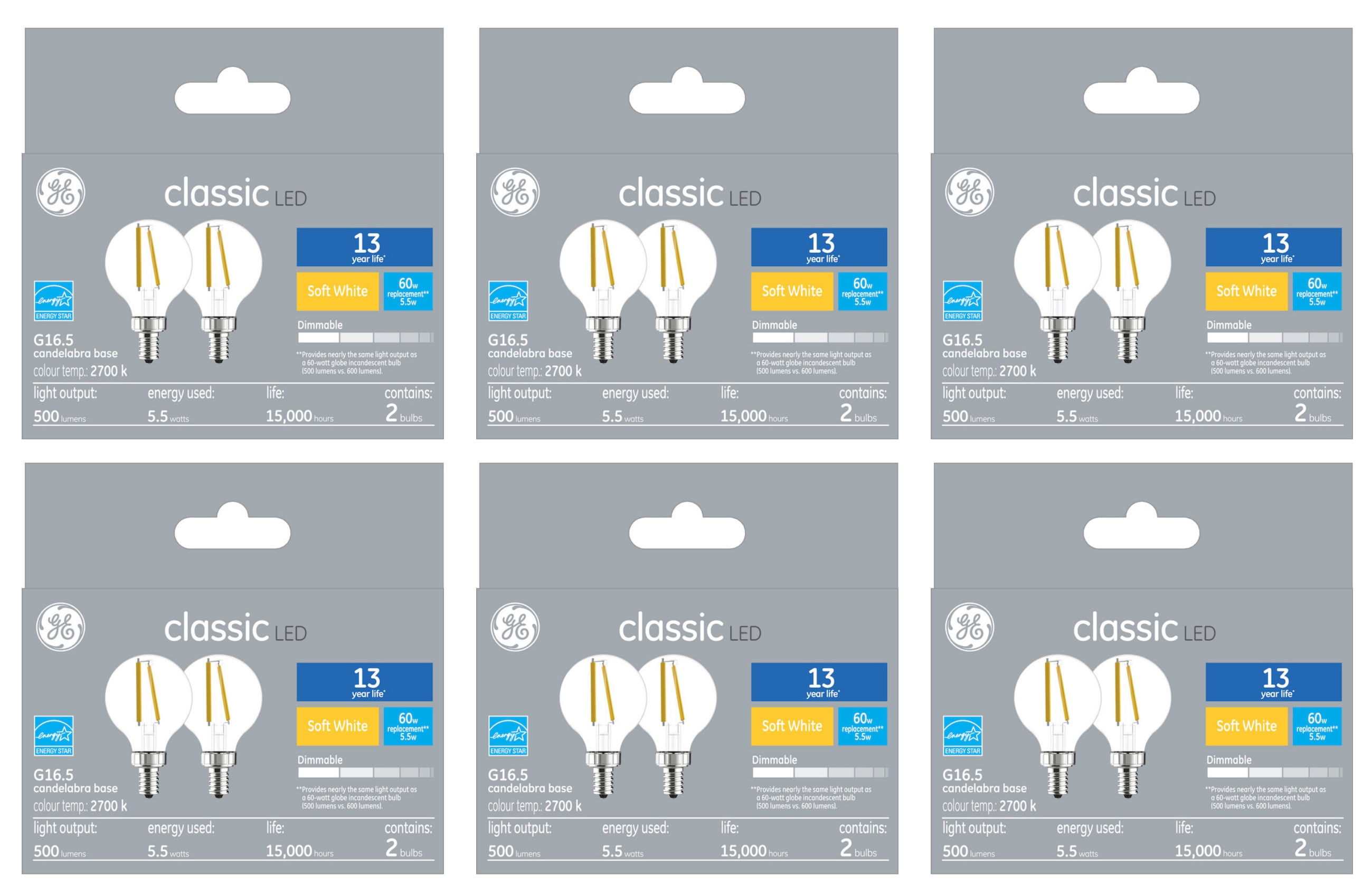 (12 bulbs) GE LED Decorative Globe, G16.5, 60 watt equivalent using ...