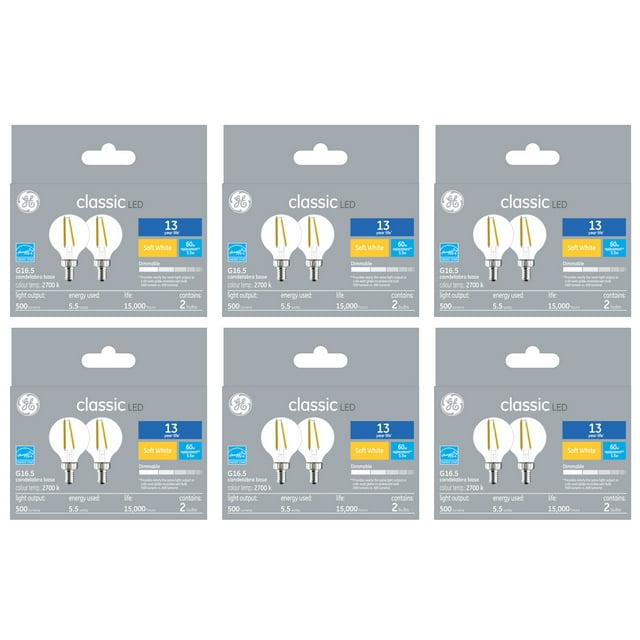 (12 bulbs) GE LED Decorative Globe, G16.5, 60 watt equivalent using ...