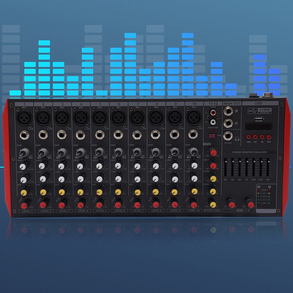 12-channel Audio Mixer, Professional Audio Mixer Black Audio Mixer, for ...