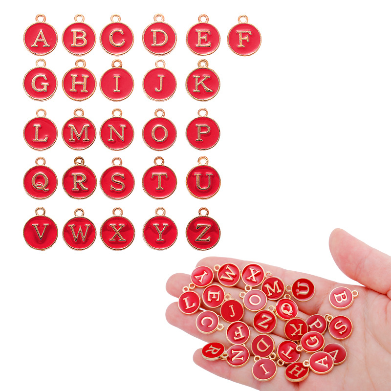 12 color round drop oil English letter alloy pendant DIY jewelry ...