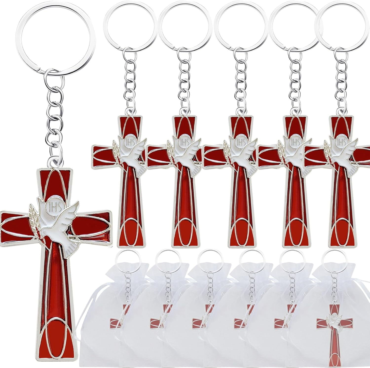 12 confirmation Red Holy Spirit Cross Party Favor enamel Cross Key Ring ...