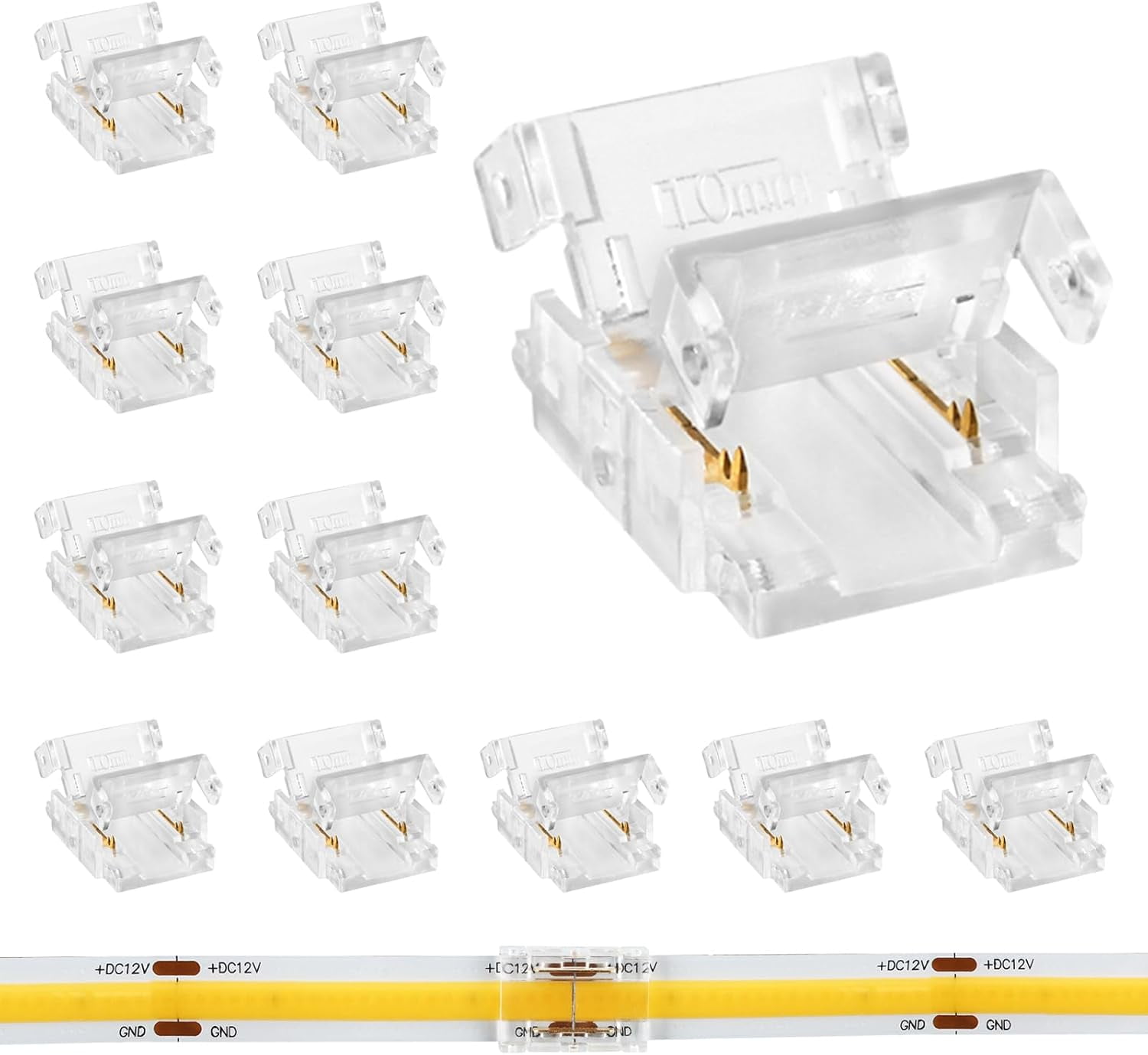12 count 2Pin 10mm COB Strip Connectors Strip to Strip, 0-36V/5A Mini ...