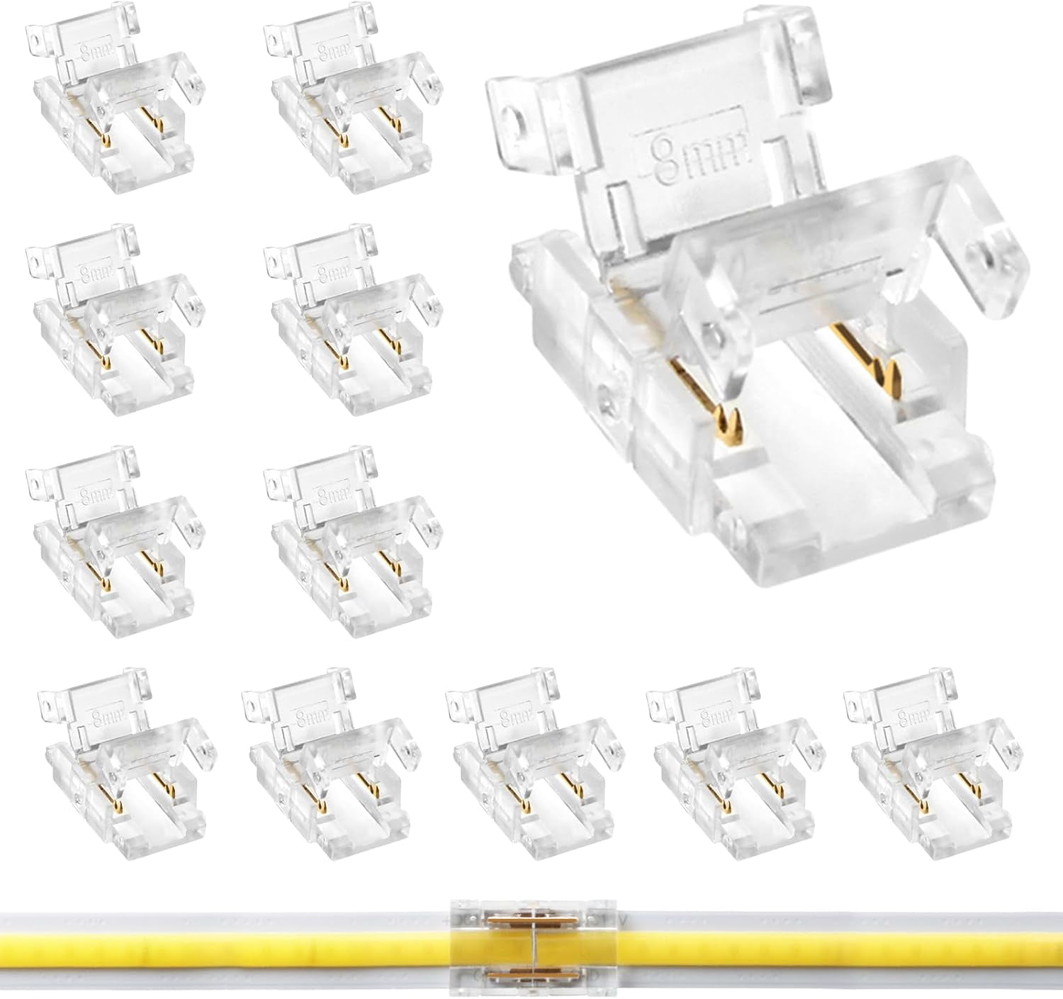 12 count 2Pin 8mm COB Strip Connectors Strip to Strip, 0-36V/5A Mini ...