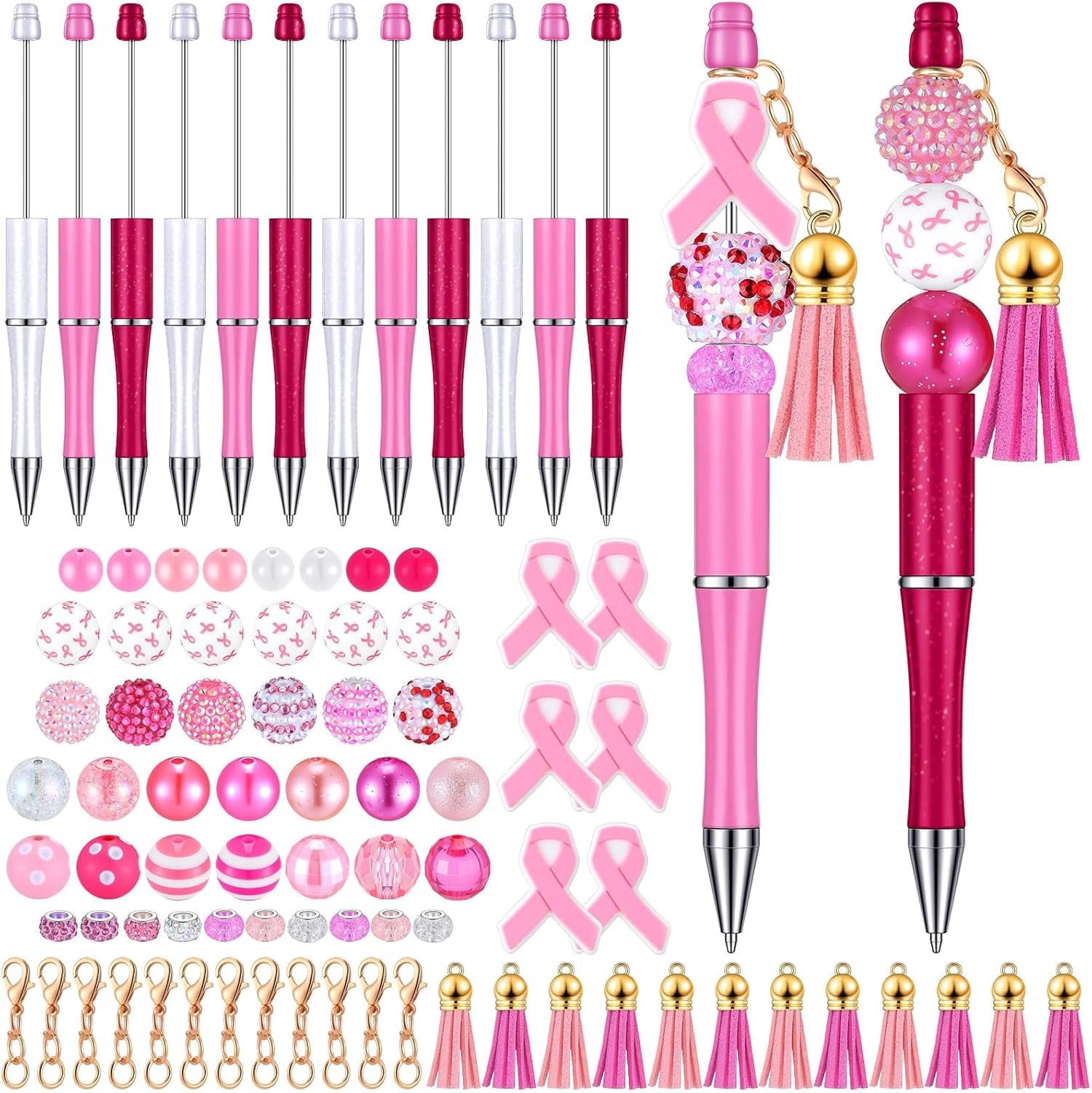 12 count Beadable Pens Bulk with 50 count Colors Beads Pens DIY Making ...
