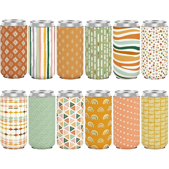 12 count Boho Can Cooler Sleeves, Neoprene Insulated Drink Sleeve Bulk ...